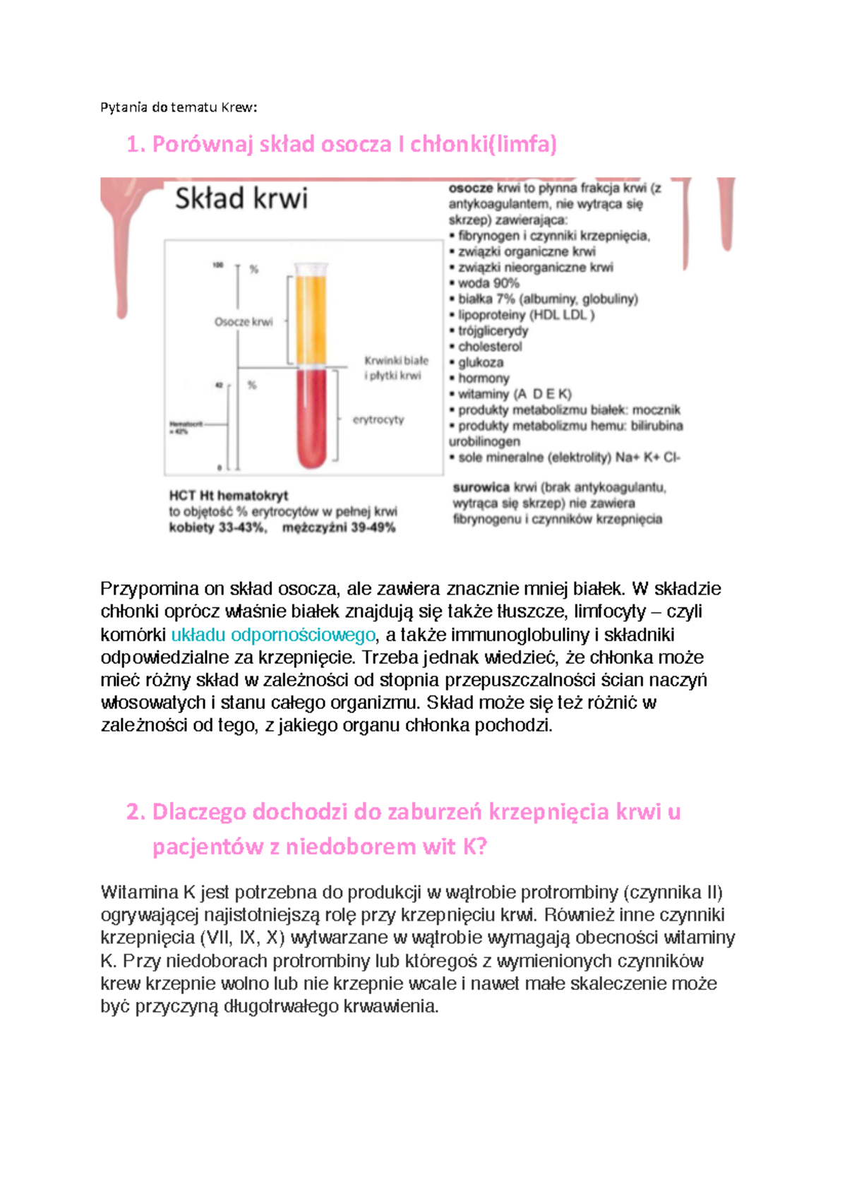 Fizjologia- kolokwium układ krwionośny - Warning: TT: undefined function: 32 Pytania do tematu ...