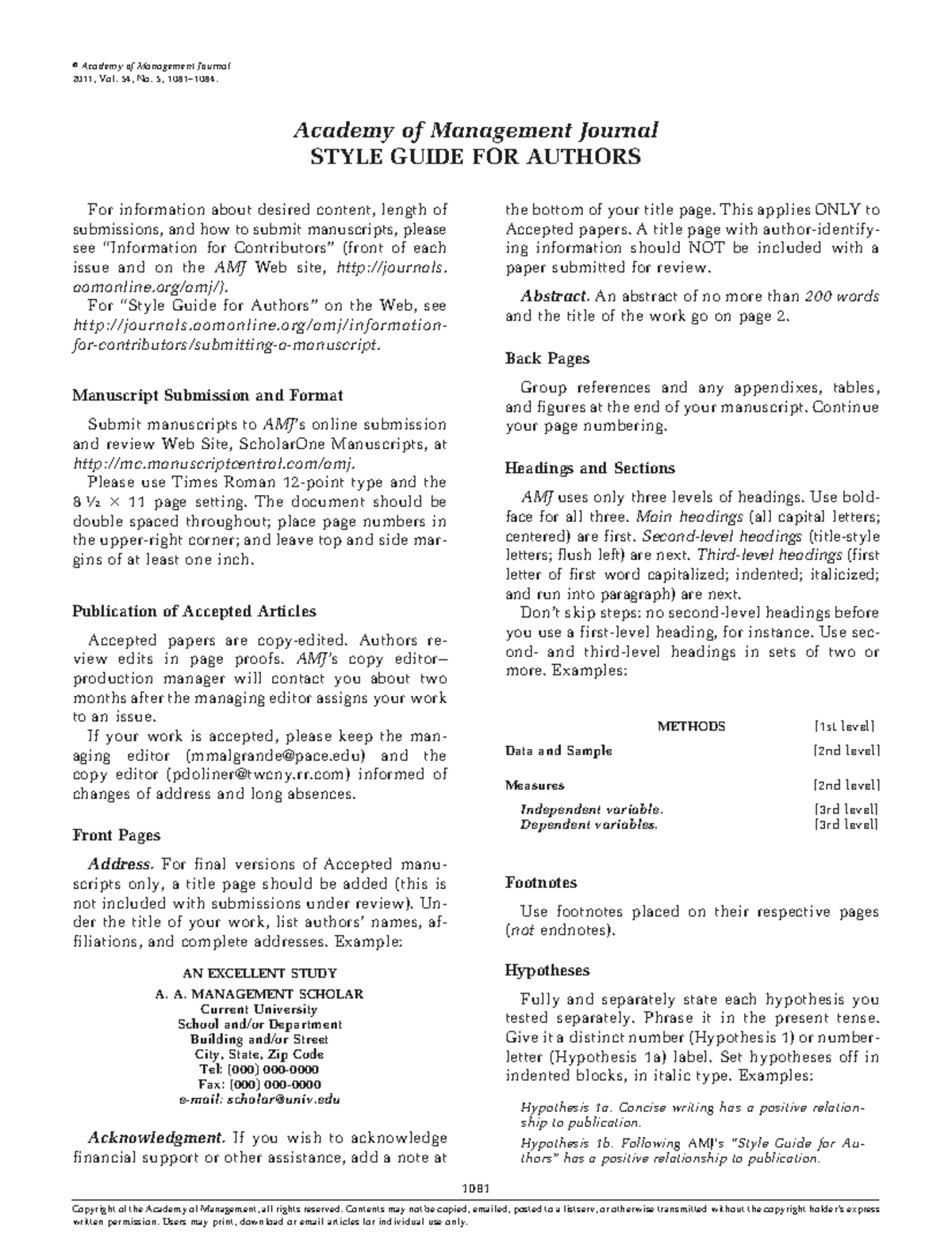AMJ Style Guide - Academy of Management Journal STYLE GUIDE FOR AUTHORS ...