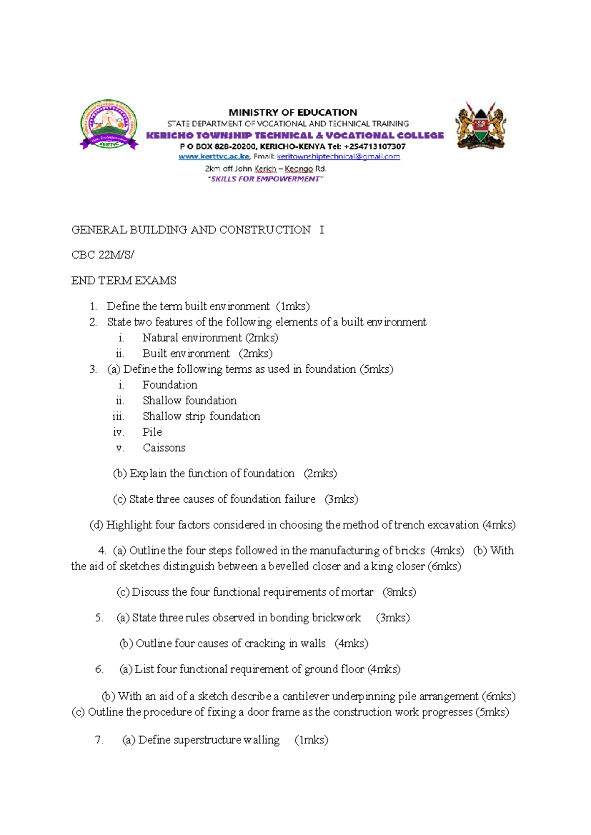 General Building AND Construction I - GENERAL BUILDING AND CONSTRUCTION ...