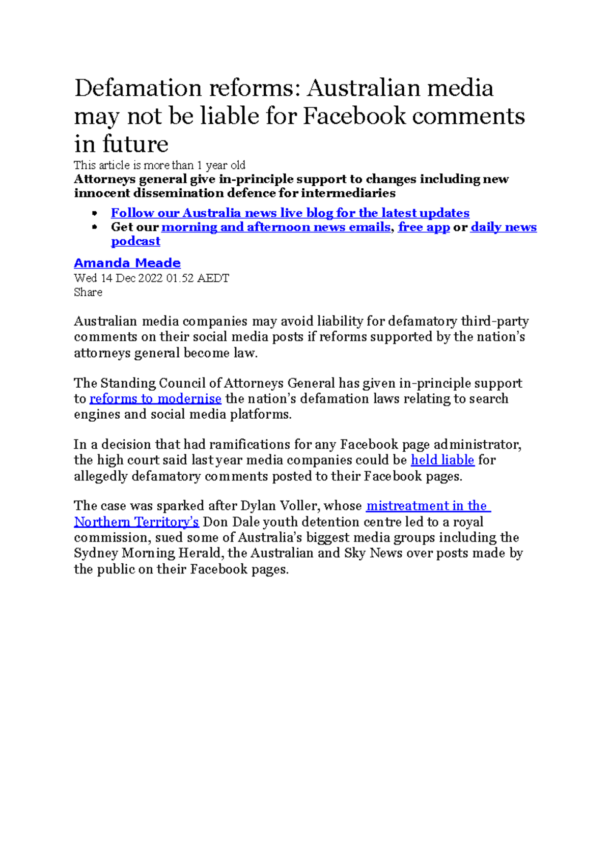 News Article on Defamation - Defamation reforms: Australian media may ...