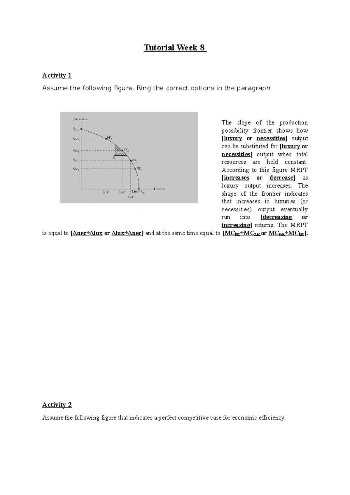 Tutorial Week 8 - economic efficiency - Tutorial Week 8 Activity 1 ...