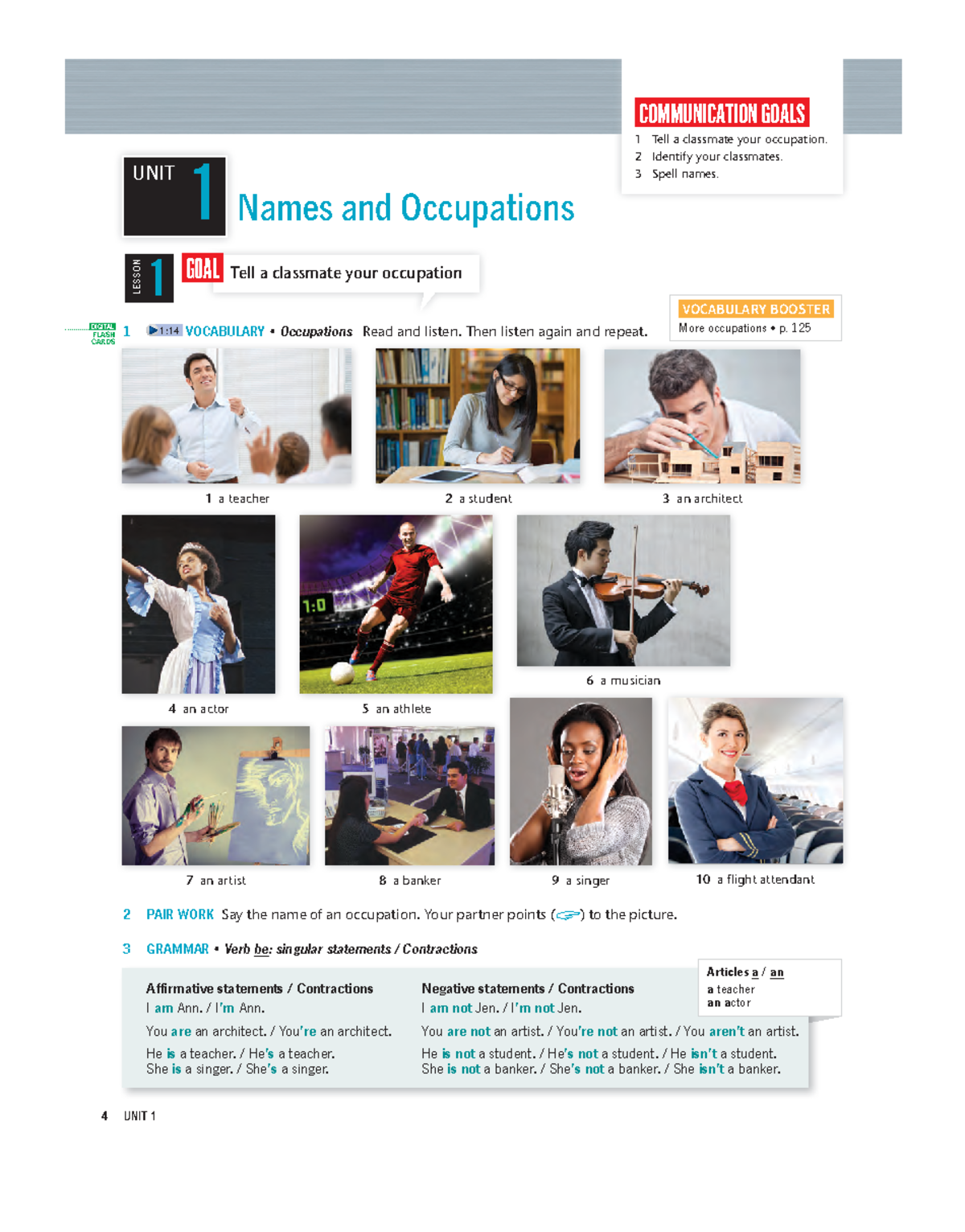 Fundamentals student book unit 1 - 1 a teacher 3 an architect 6 a ...