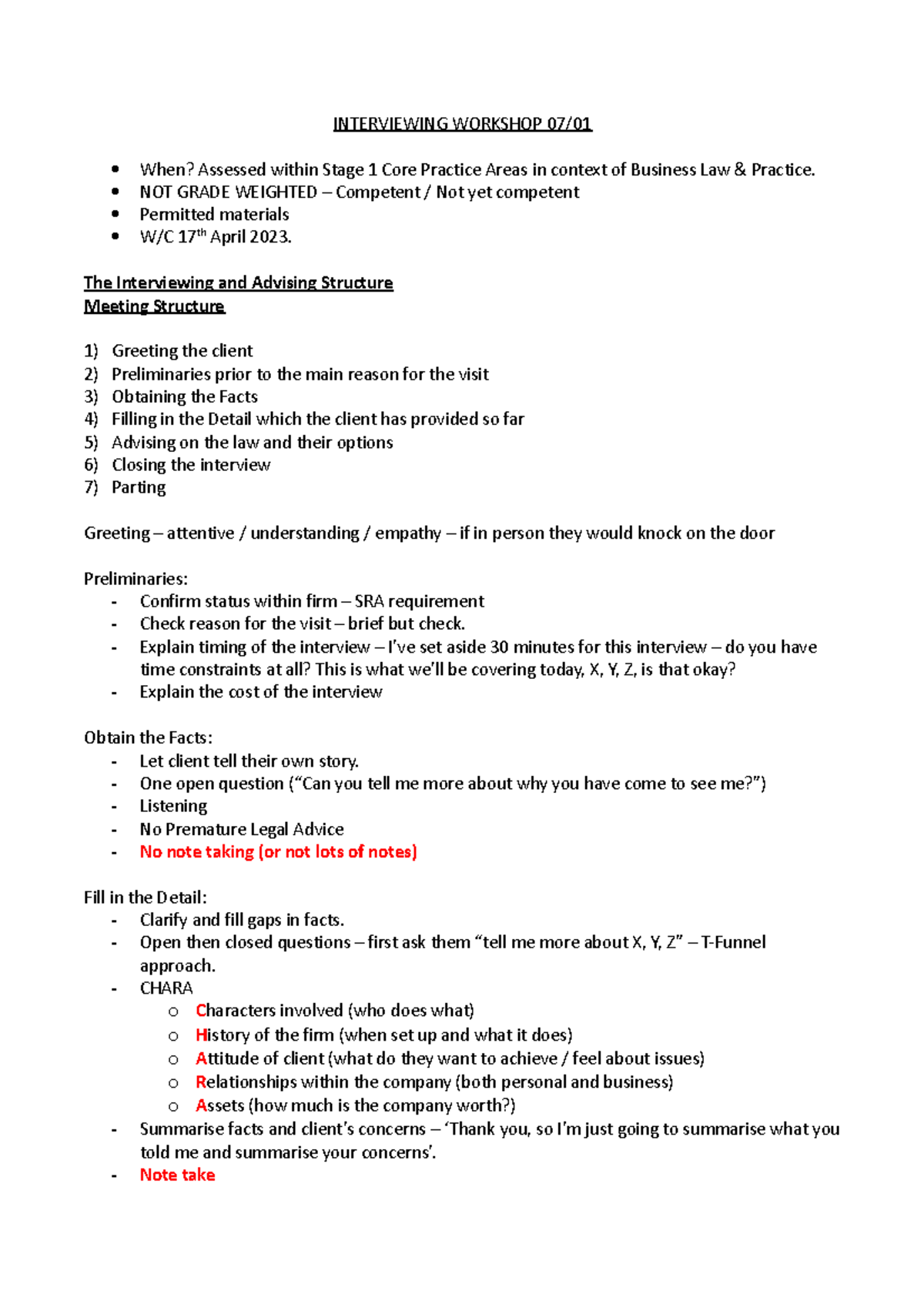 Interviewing Workshop - INTERVIEWING WORKSHOP 07/ When? Assessed within ...