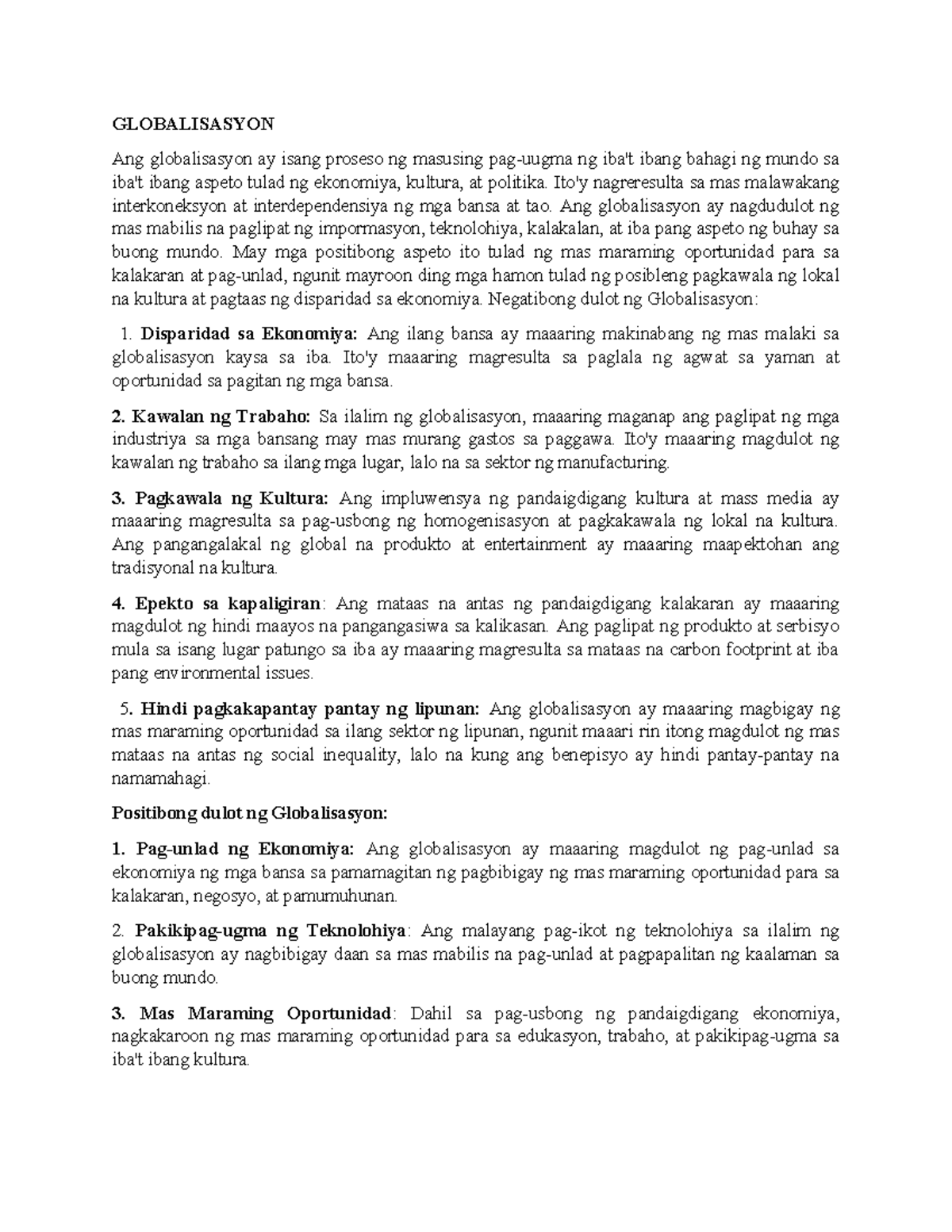 Globalisasyon sa makabagong panahon - GLOBALISASYON Ang globalisasyon ...