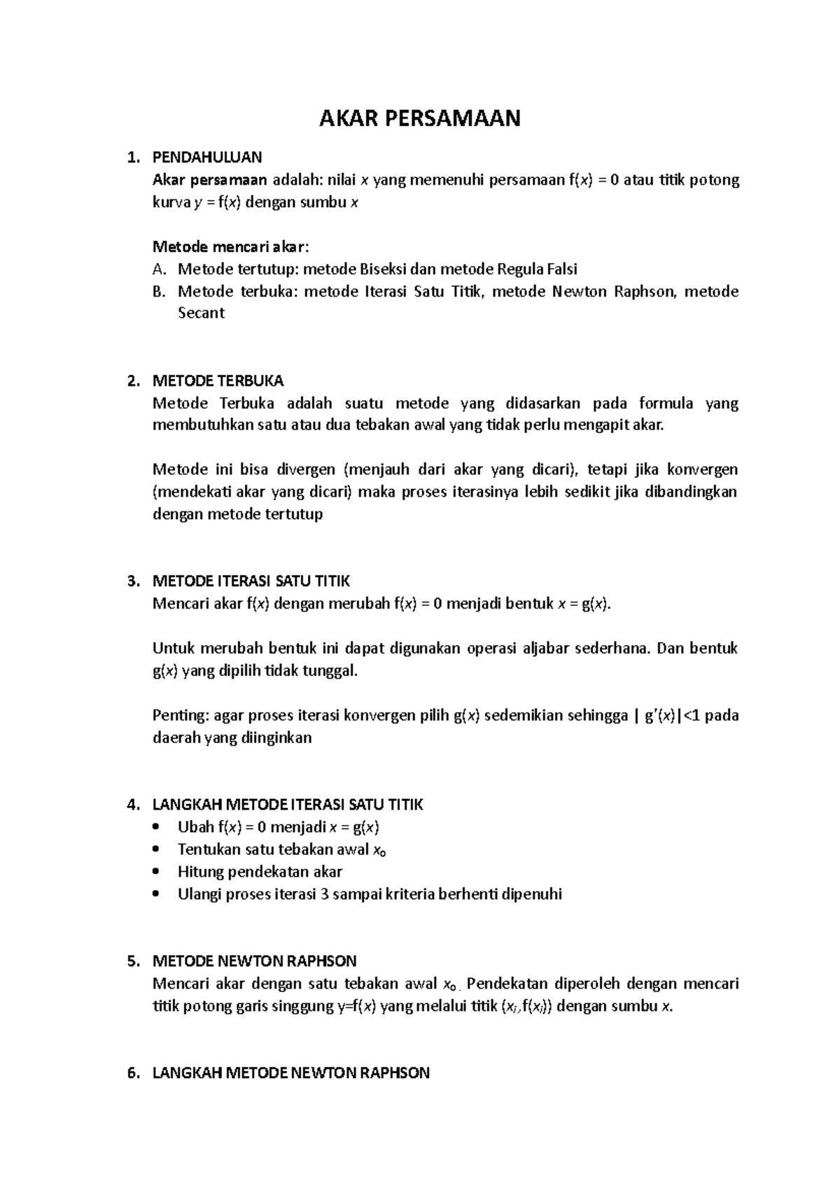 AKAR Persamaan - Metode Iterasi satu titik, Newton Raphson - AKAR ...