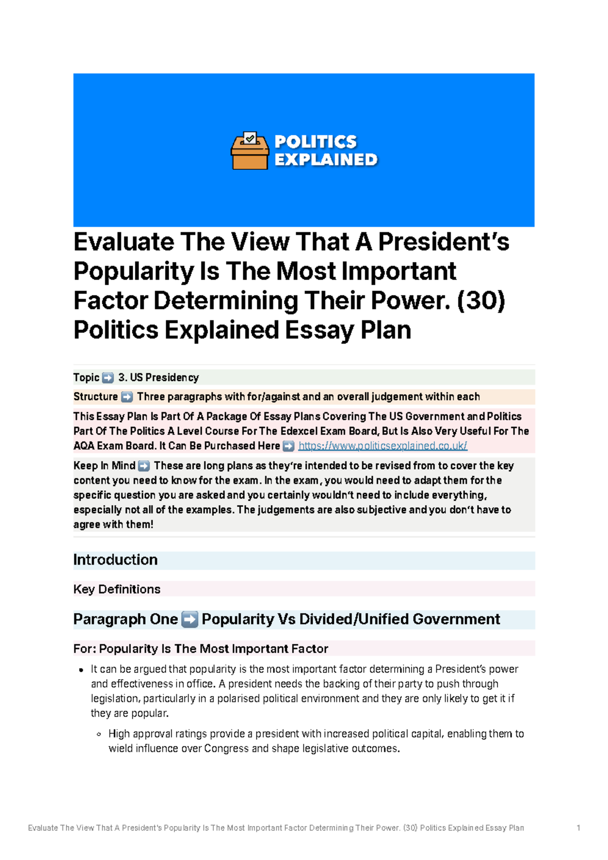 Evaluate The View That A President’s Popularity Is The Most Important ...