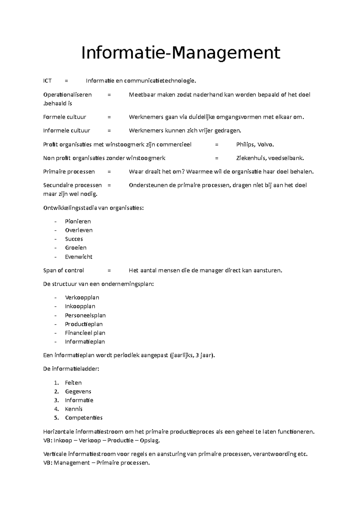 Informatie Management Samenvatting J2P2 - ICT Informatie en ...