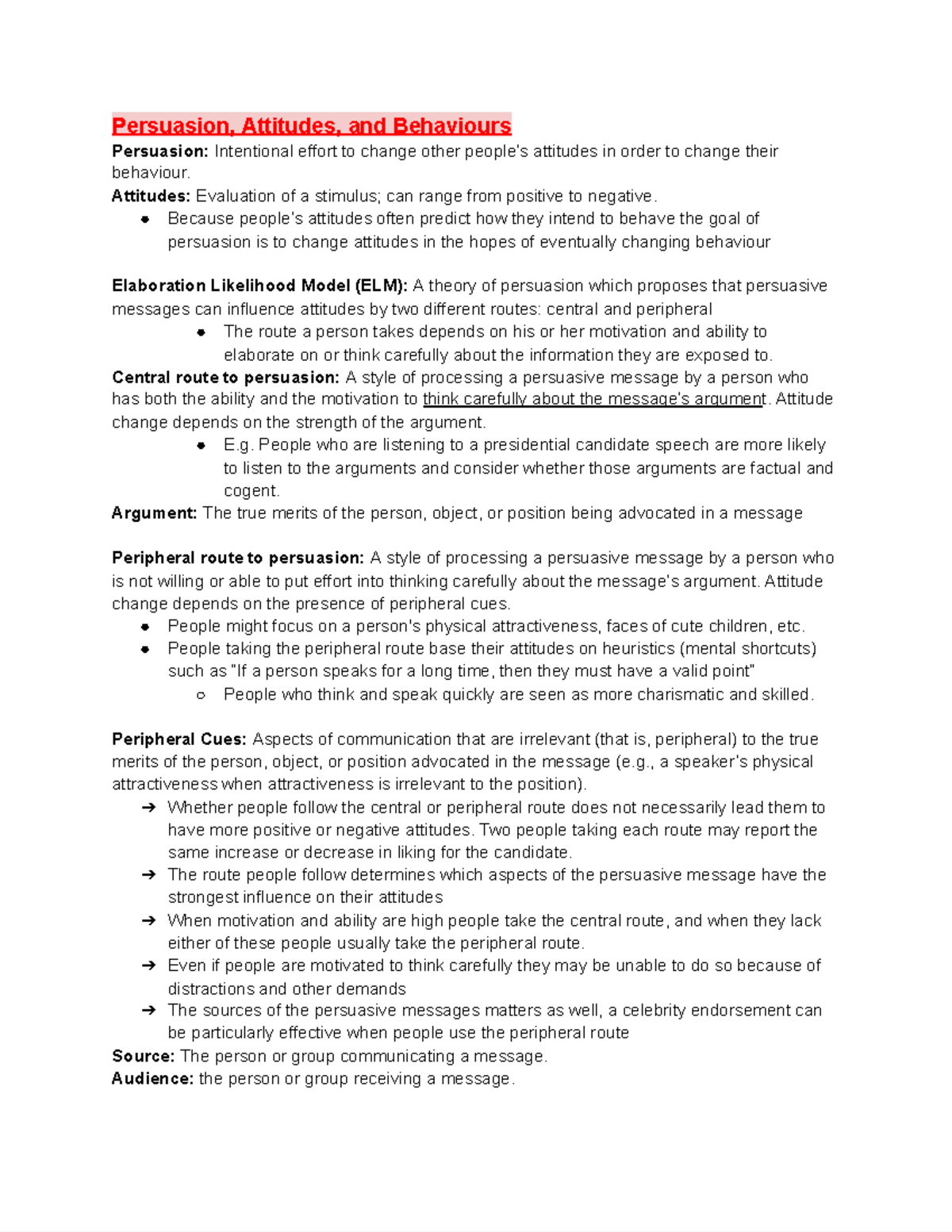 Chapter 8 Textbook Notes - Persuasion, Attitudes, and Behaviours ...