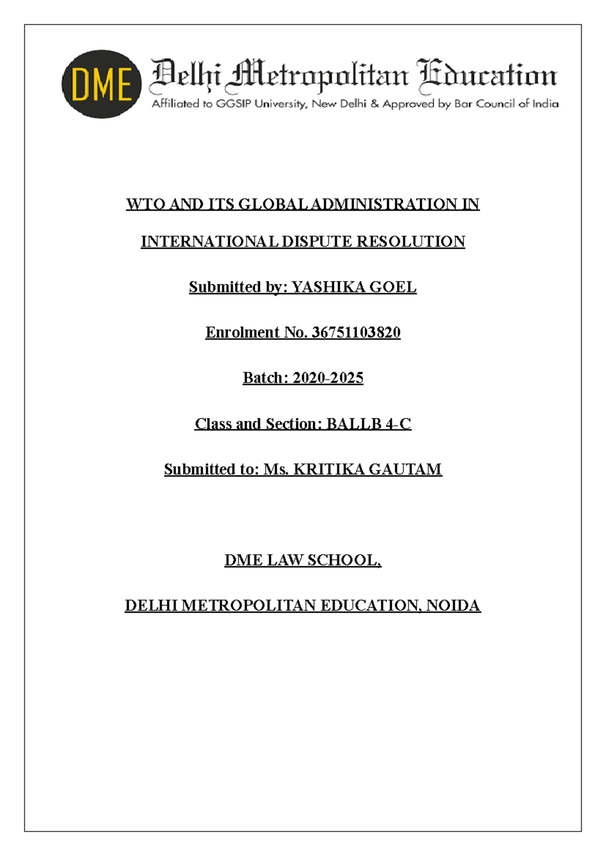 WTO and its Global Administration in International Dispute Resolution ...