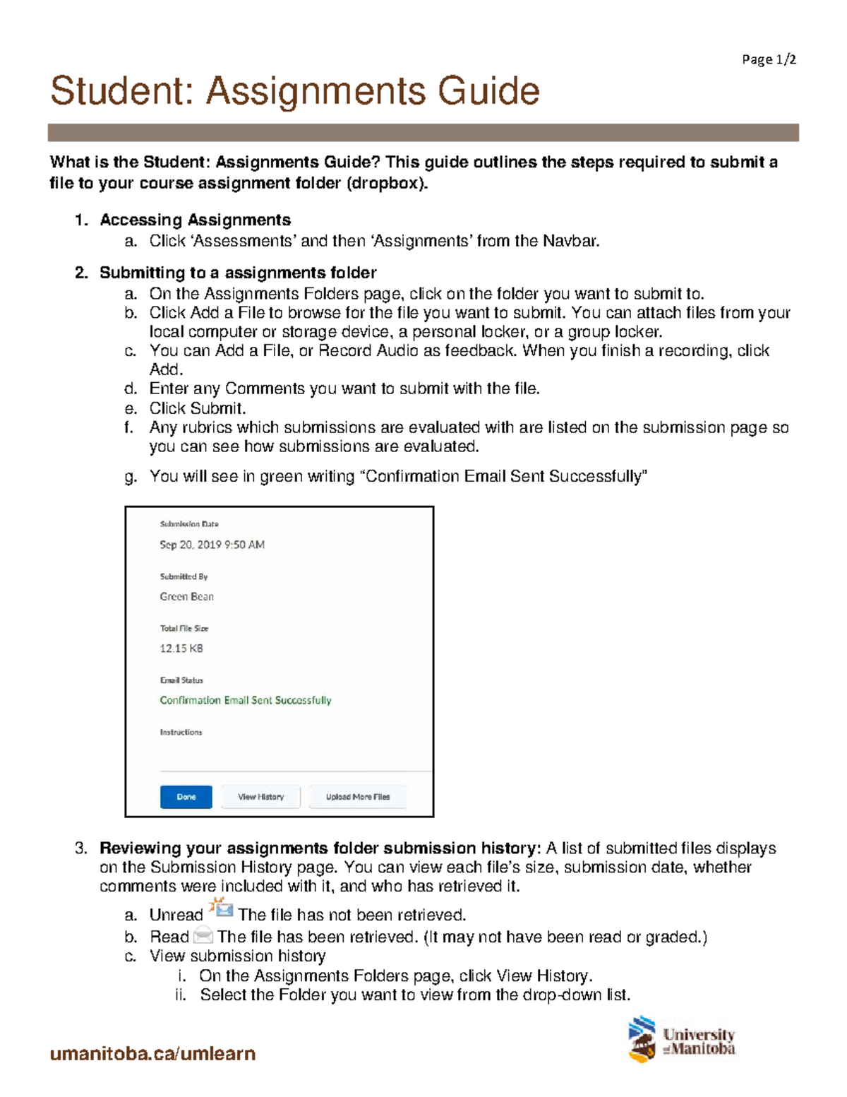 Assignment-Guide student - Page 1/ umanitoba/umlearn Student: Assignments Guide What is the ...