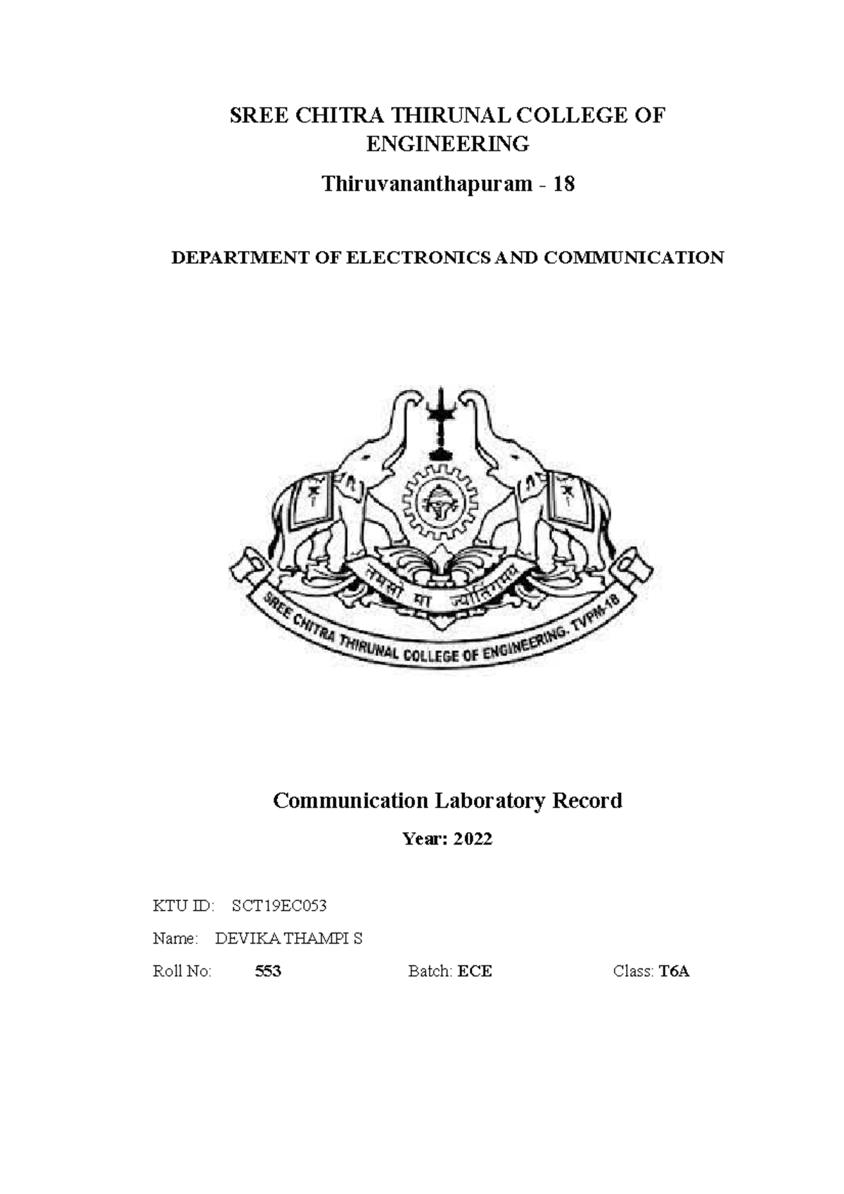Communication Lab-53 - lab material - SREE CHITRA THIRUNAL COLLEGE OF ...