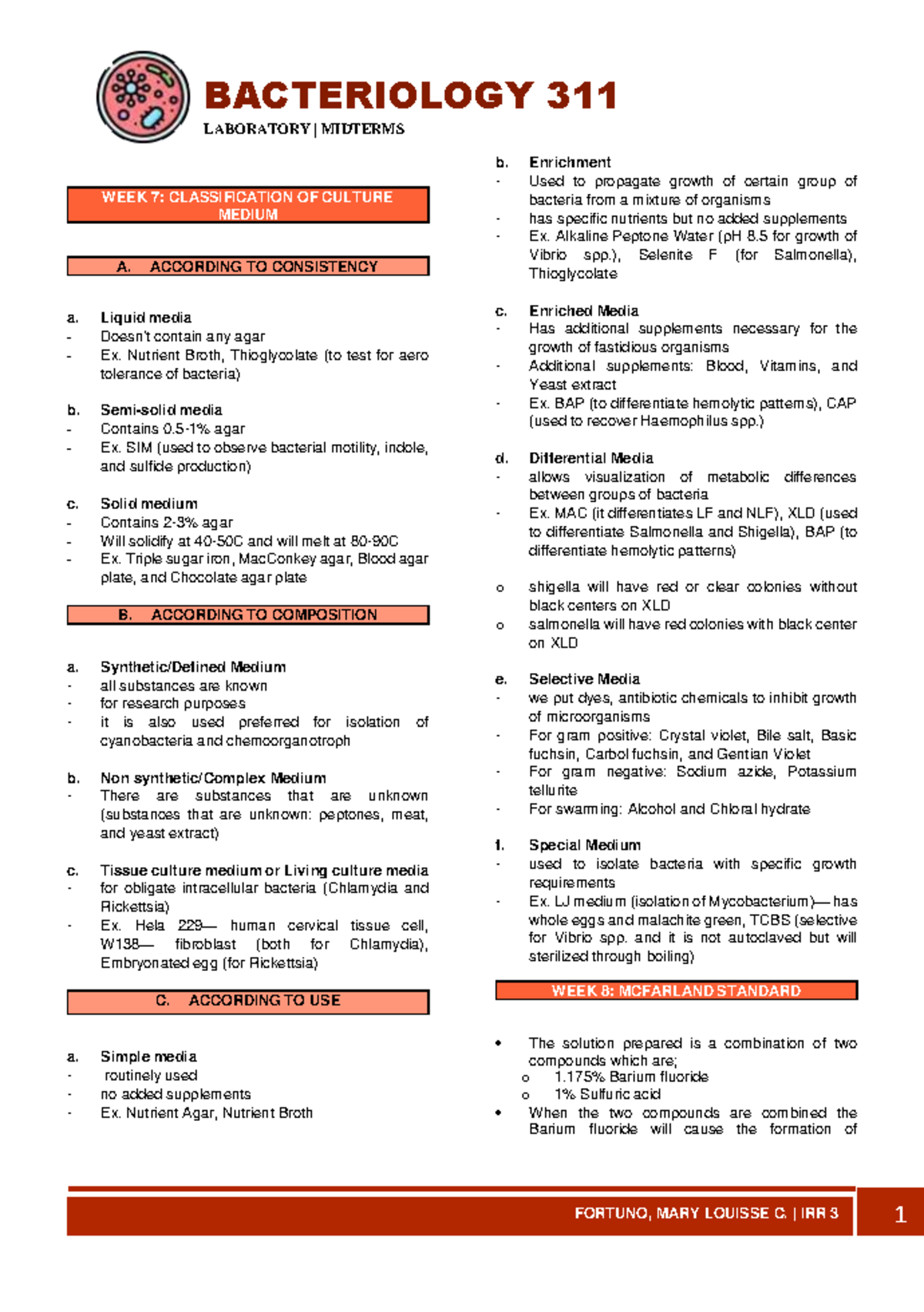 BACT LAB Midterms 1 - GOOD LUCK ON BACTERIOLOGY - BACTERIOLOGY 311 ...