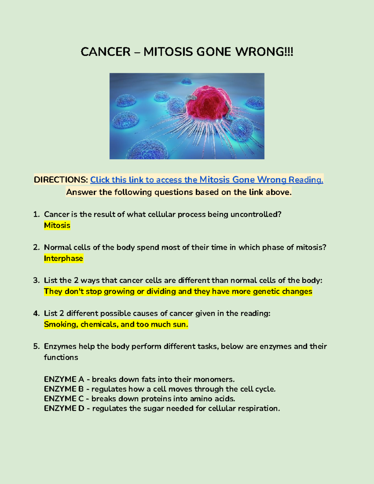 Cancer Mitosis Gone Wrong Analysis Questions - CANCER – MITOSIS GONE ...