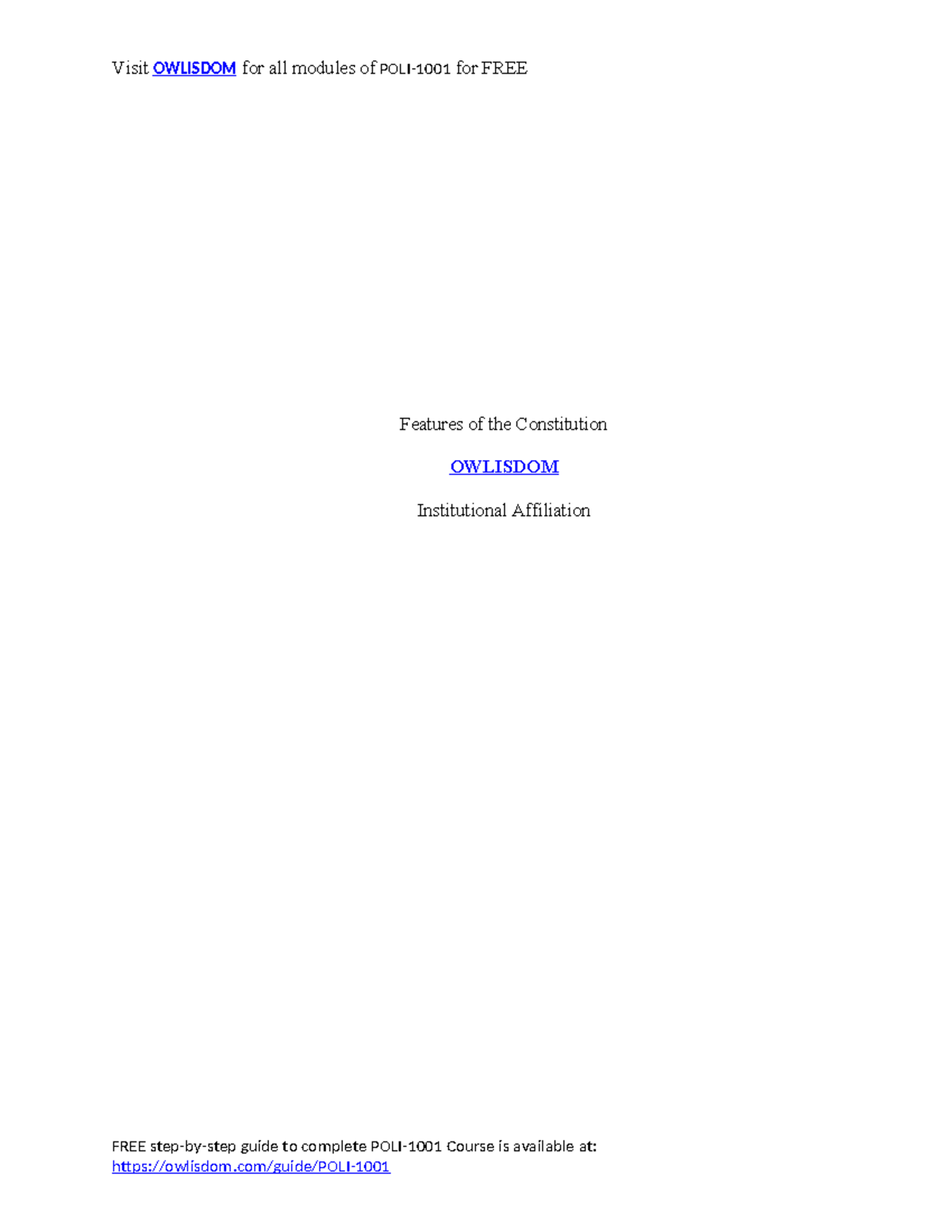 POLI 1001 WEEK ONE discussion Features of the Constitution - Features ...