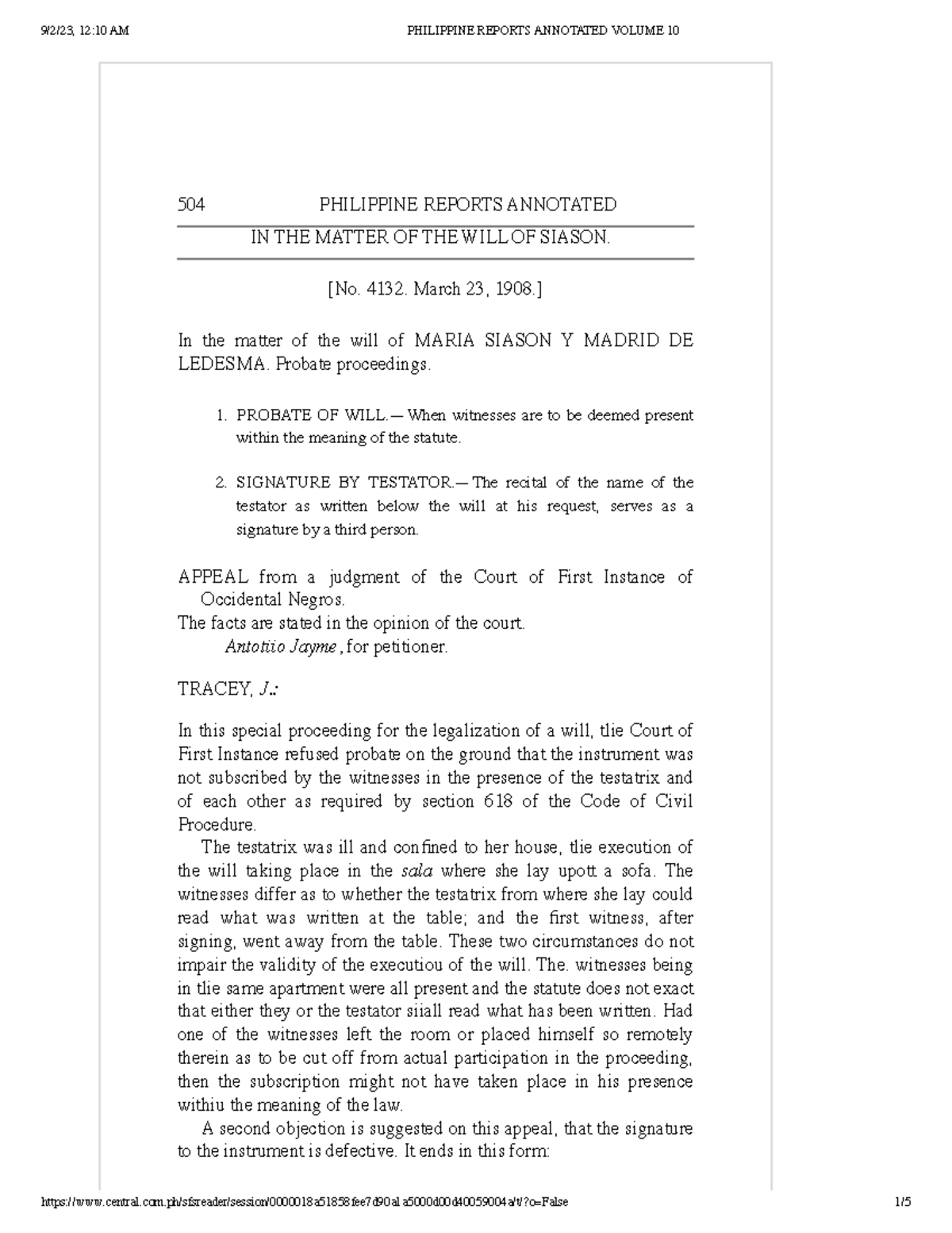 In Re Will Siason - cases extracted from escra - 504 PHILIPPINE REPORTS ...
