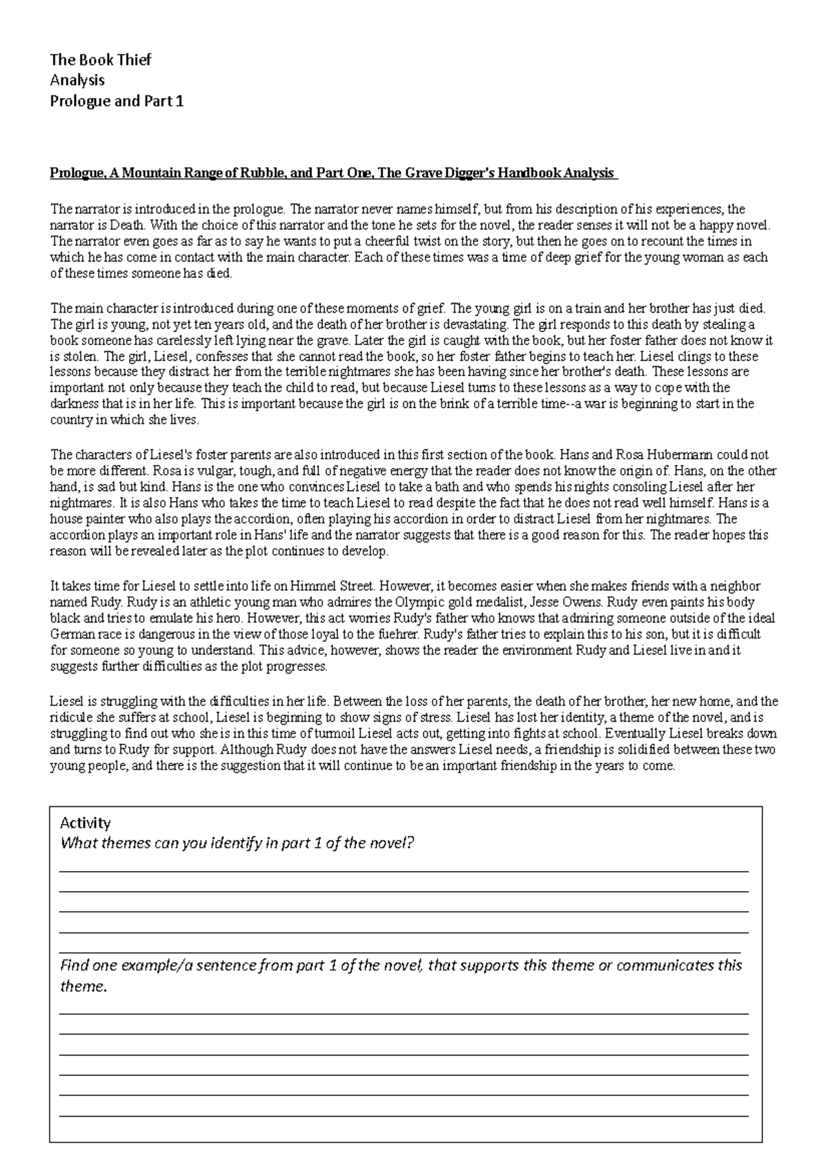 Prologue and part 1 analysis The Book Thief - The Book Thief Analysis ...