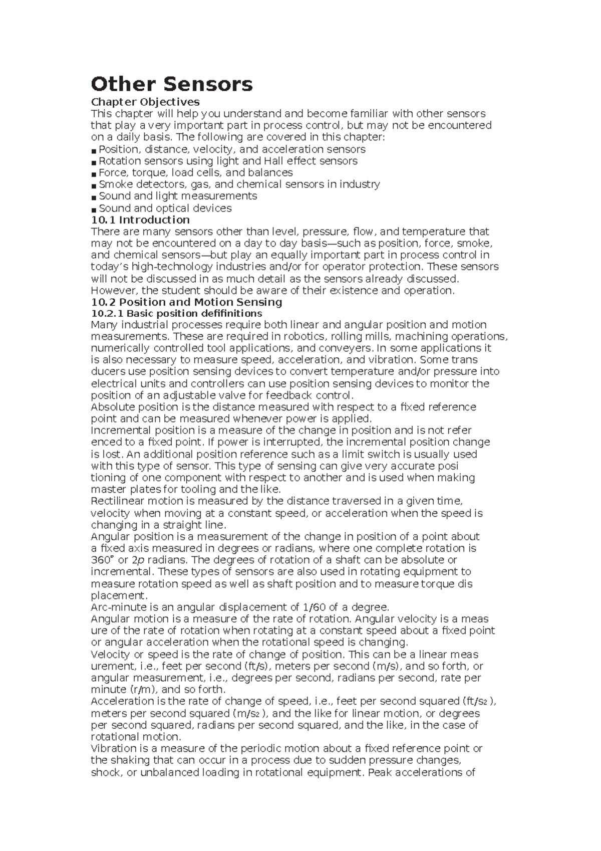 Process control applications 114 - Other Sensors Chapter Objectives This chapter will help you ...