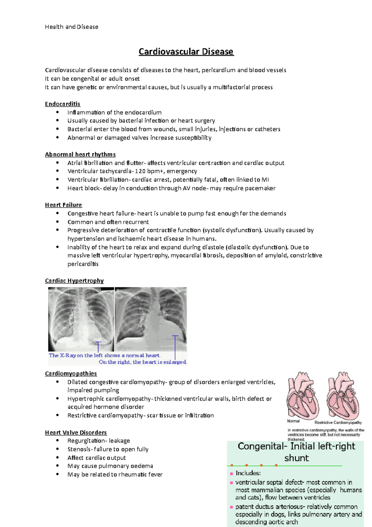 Cardiovascular Disease - notes - Cardiovascular Disease Cardiovascular ...