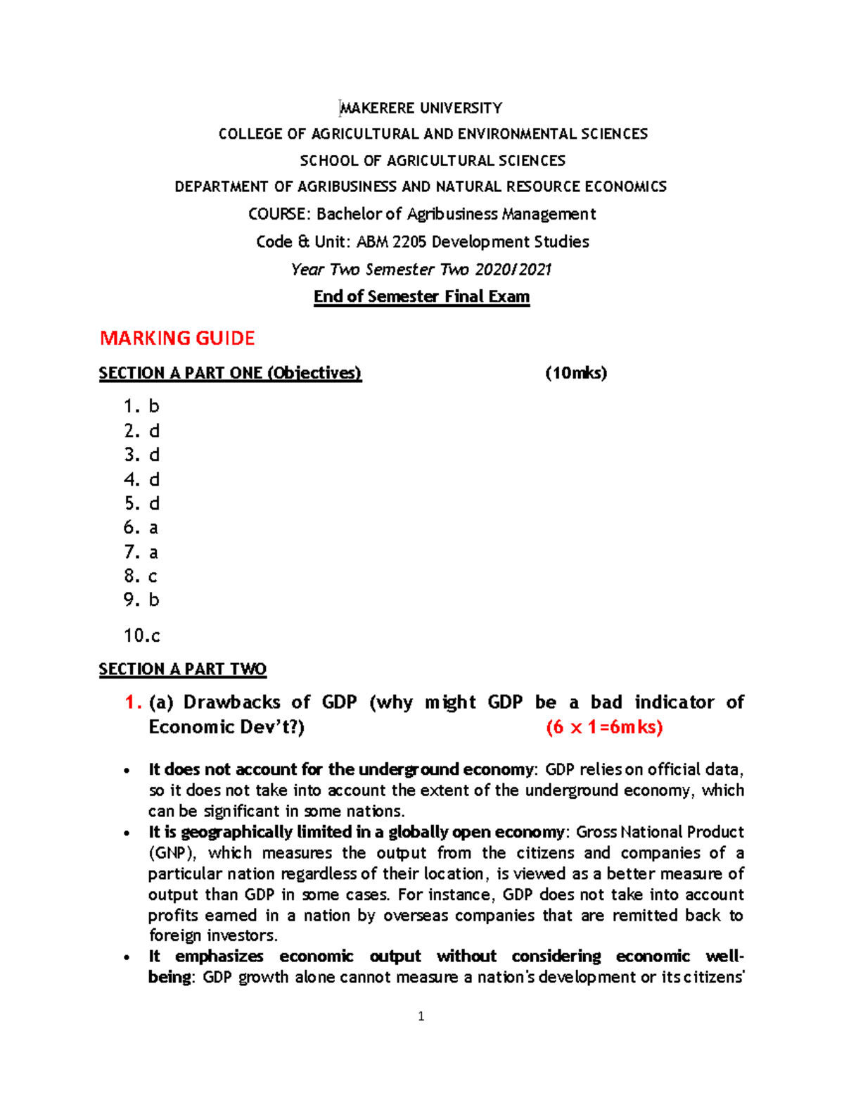 ABM 2205 Marking Guide Final EXAM - MAKERERE UNIVERSITY COLLEGE OF ...
