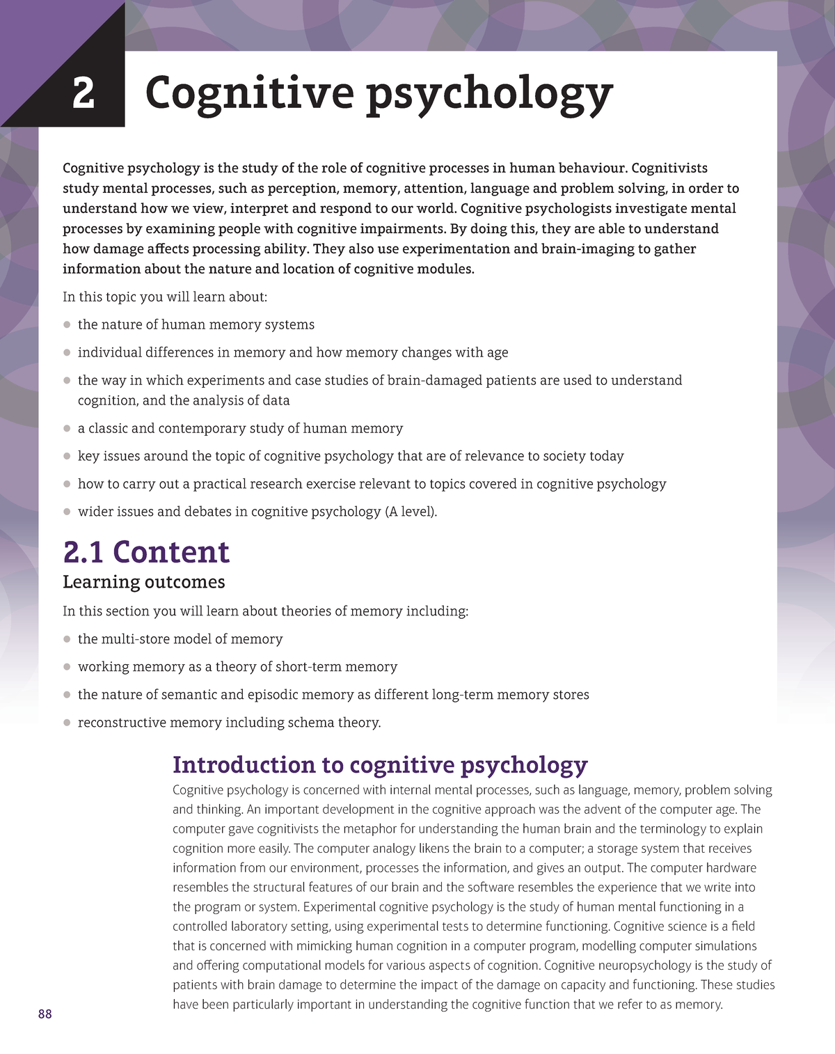 Cognitive book 2 - Cognitive psychology is the study of the role of ...