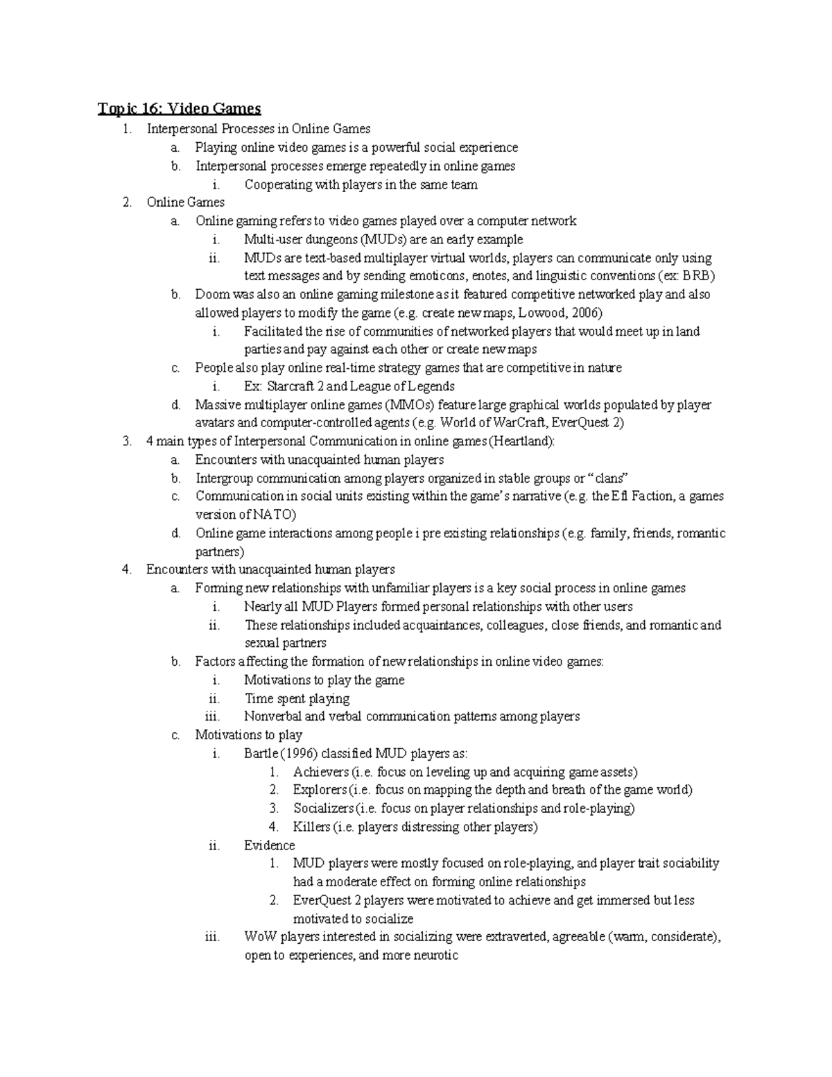 Week 16 Video Games - Lecture notes 16 - Topic 16: Video Games ...