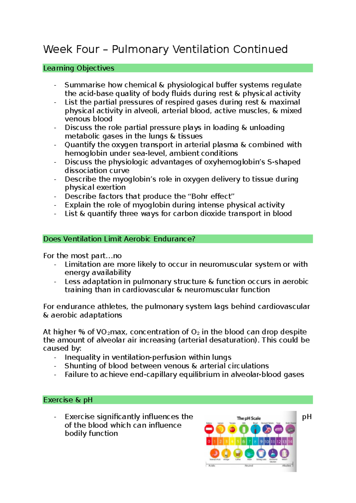 Week Four Exercise Physiology - Week Four – Pulmonary Ventilation ...