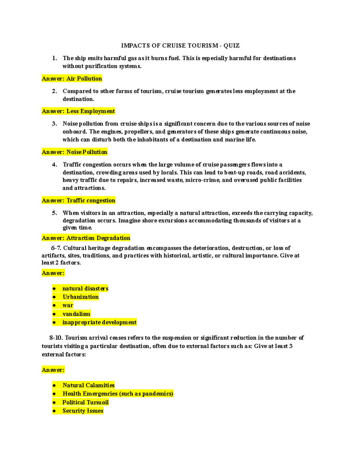 Impacts OF Cruise Tourism chapter 7 QUIZ - IMPACTS OF CRUISE TOURISM ...