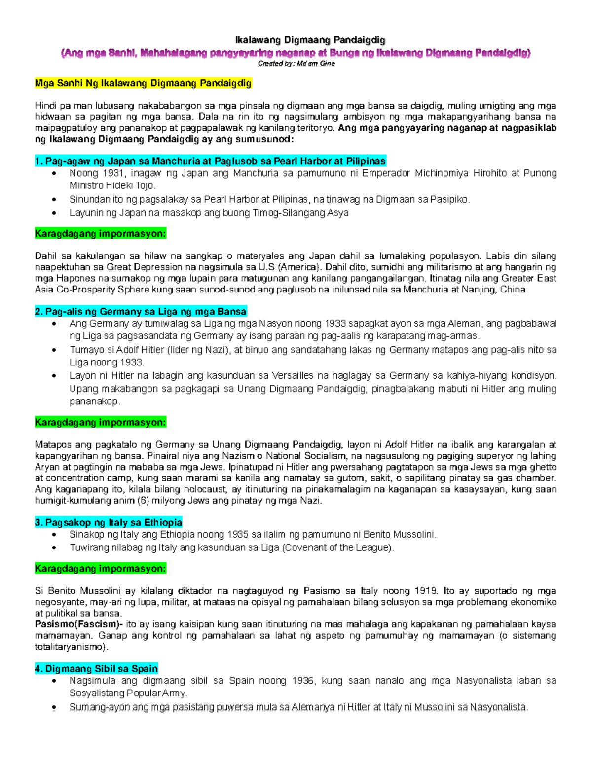 Handouts Ikalawang-Digmaang-Pandaigdig Mga-sanhimahalagang-pangyayari-at-bunga - (Ang mga Sanhi ...