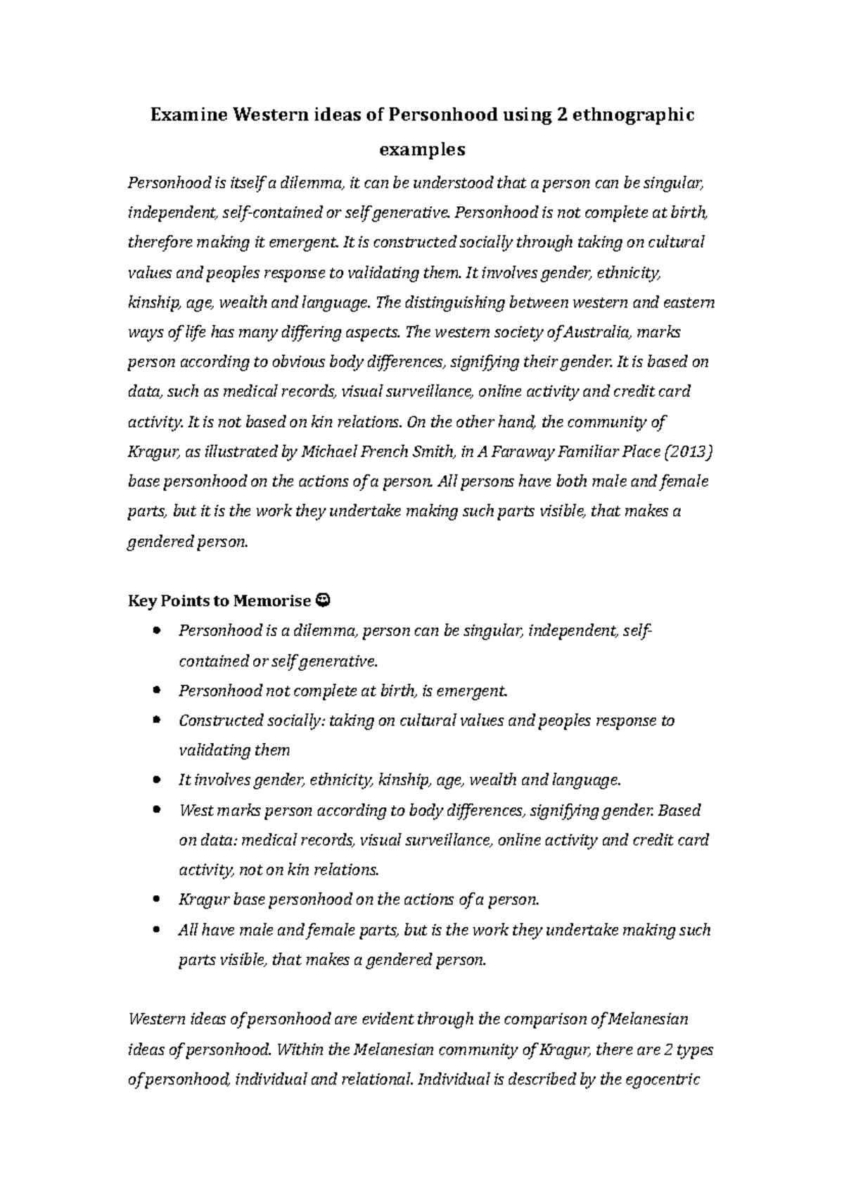Notes exam about personhood.docx - Examine Western ideas of Personhood ...