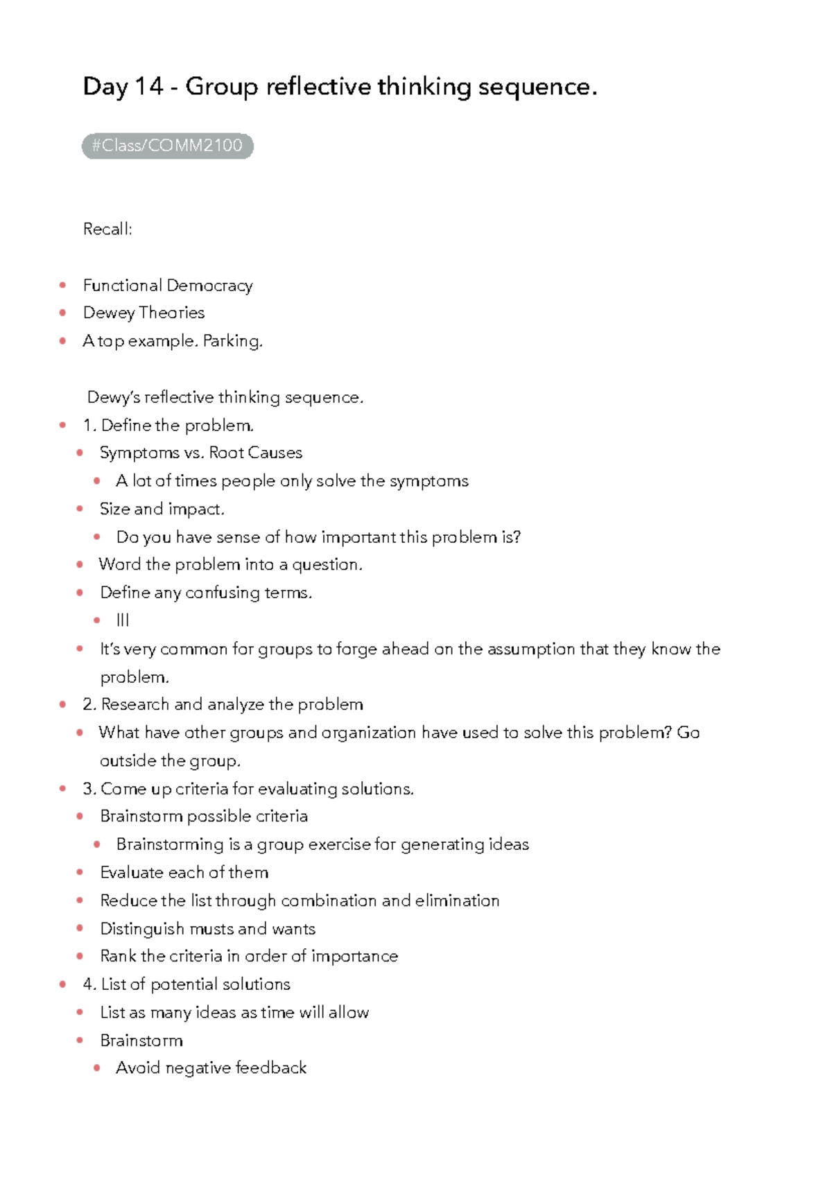 Day 14 - Group reflective thinking sequence - #Class/COMM2100 Recall ...