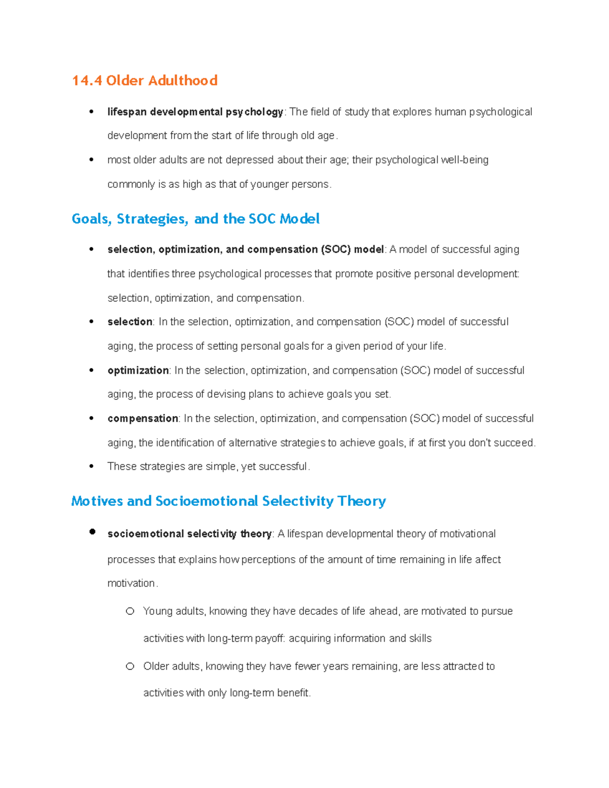 14 - Lecture notes 14 - 14 Older Adulthood lifespan developmental ...