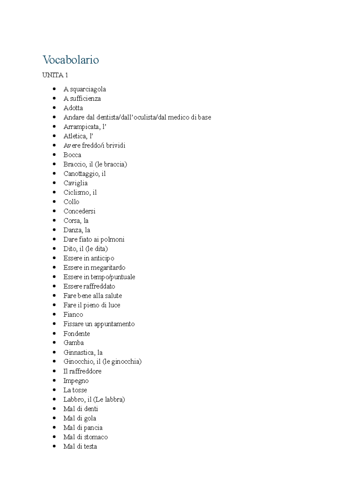 Tal 2.1 grammatica - Summary Talijanski jezik II.1 - Vocabolario UNITA ...