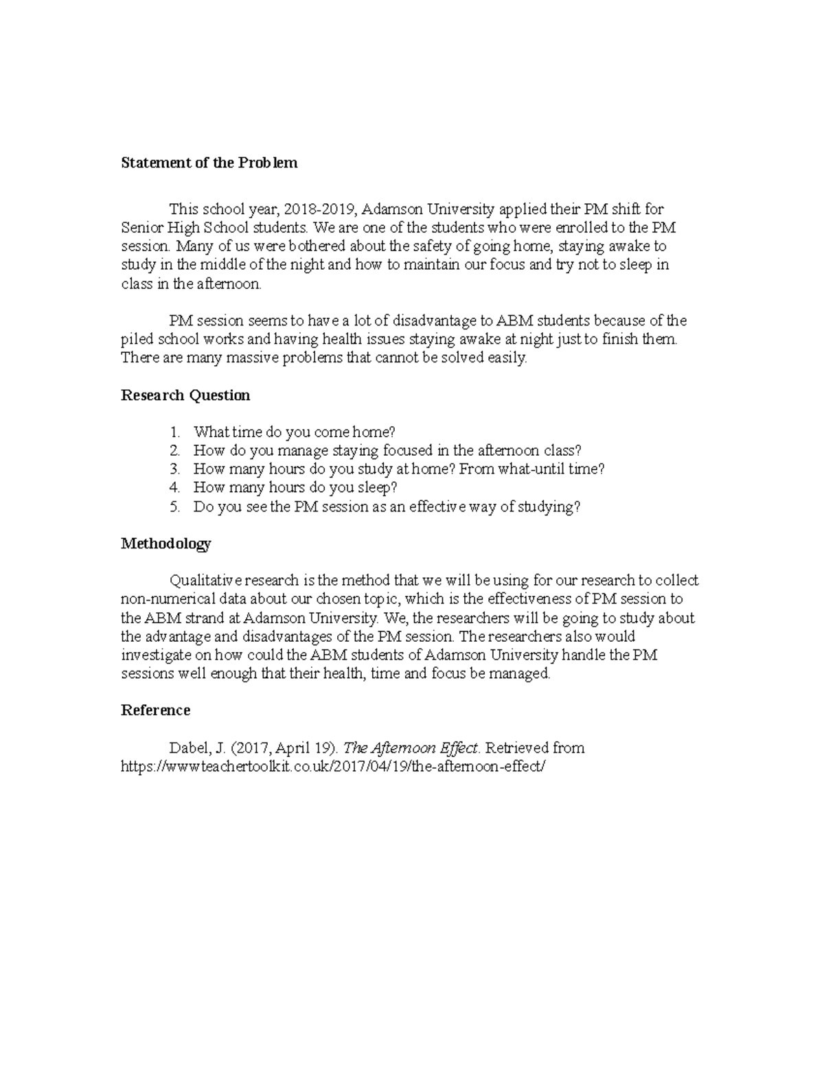 ABM Strand in Adamson - Statement of the Problem This school year, 2018 ...