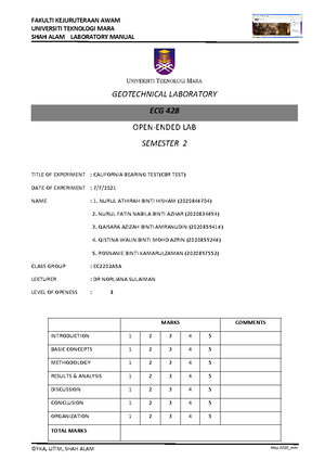 LAB 5 permeability test lab report - UNIVERSITI TEKNOLOGI MARA SHAH ...