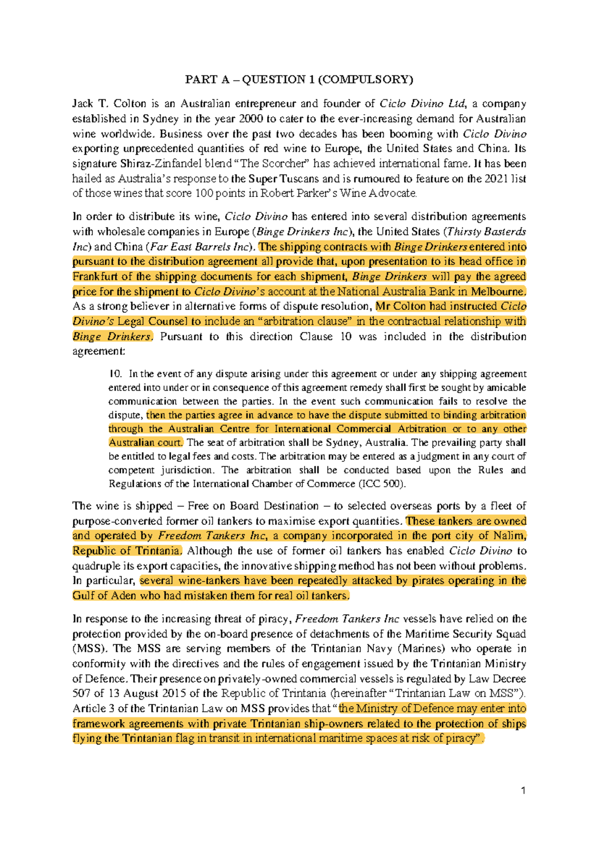 Sample Scenario - Practice Final Exam Question - PART A – QUESTION 1 ...