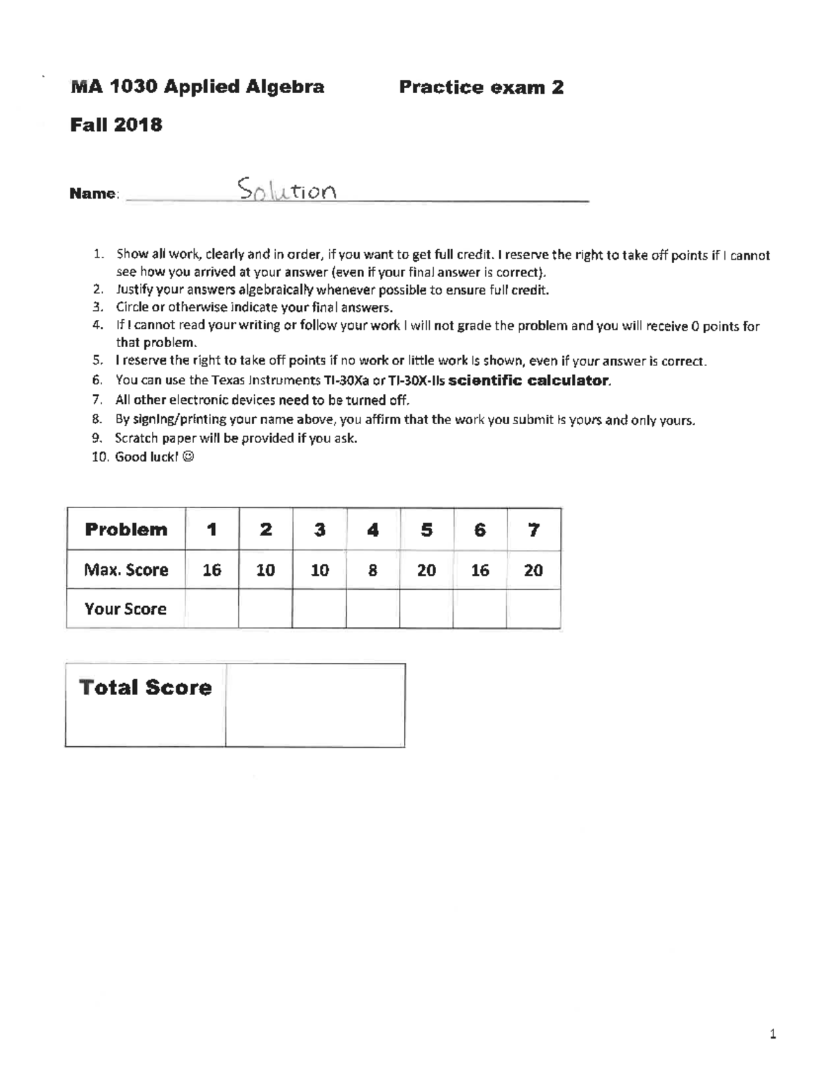 MA 1030 practice exam 2 sol - MAT 772 - Studocu