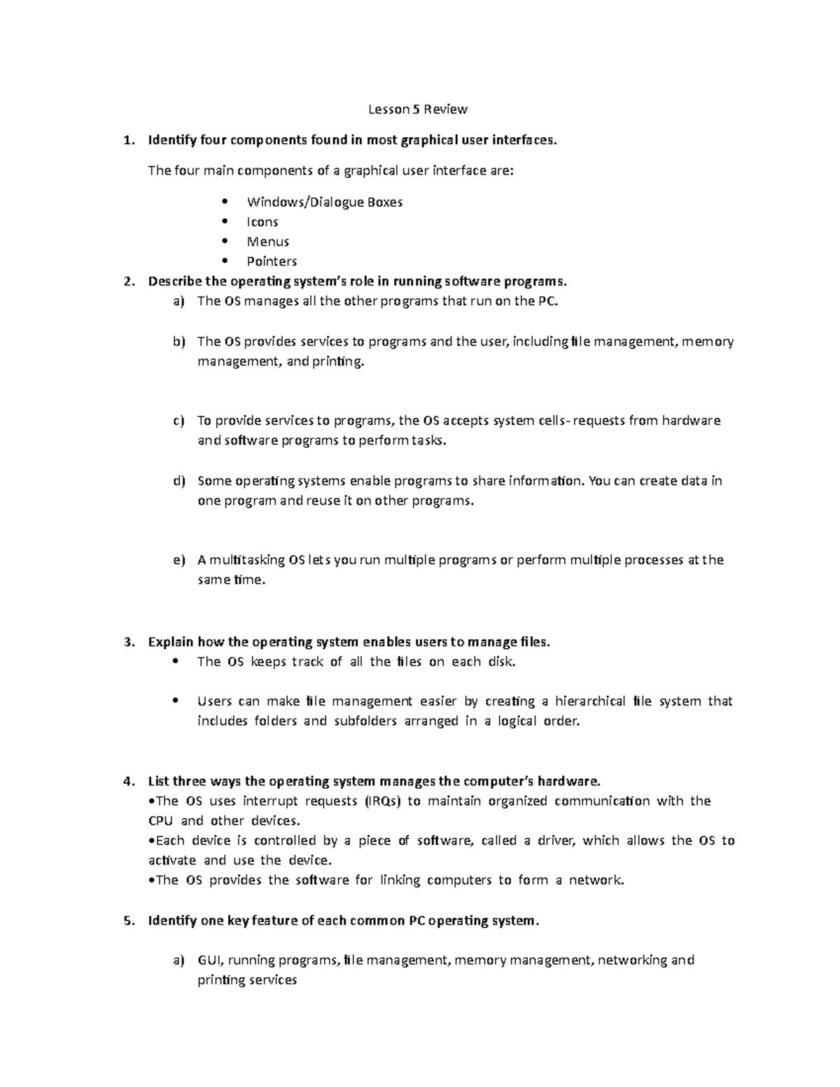 Lesson 5 Review - Study Guide - Lesson 5 Review Identify four ...