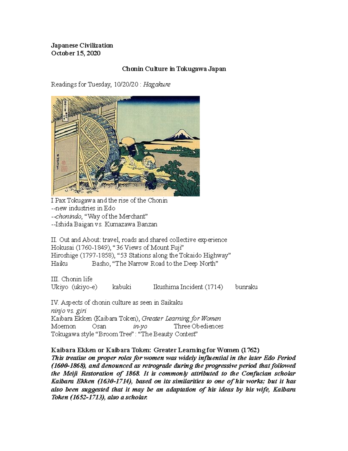 JC Handout - October 20, 2020 - Japanese Civilization October 15, 2020 ...