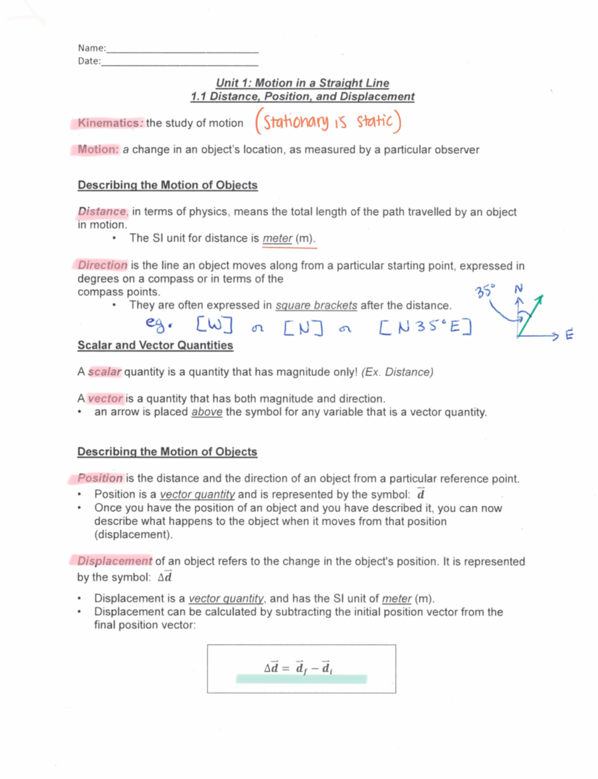 1.1 Distance, Position and Displacement - Studocu