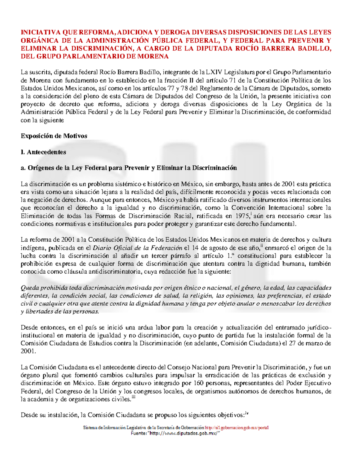 Ley federal prevencion y elimin - INICIATIVA QUE REFORMA, ADICIONA Y ...