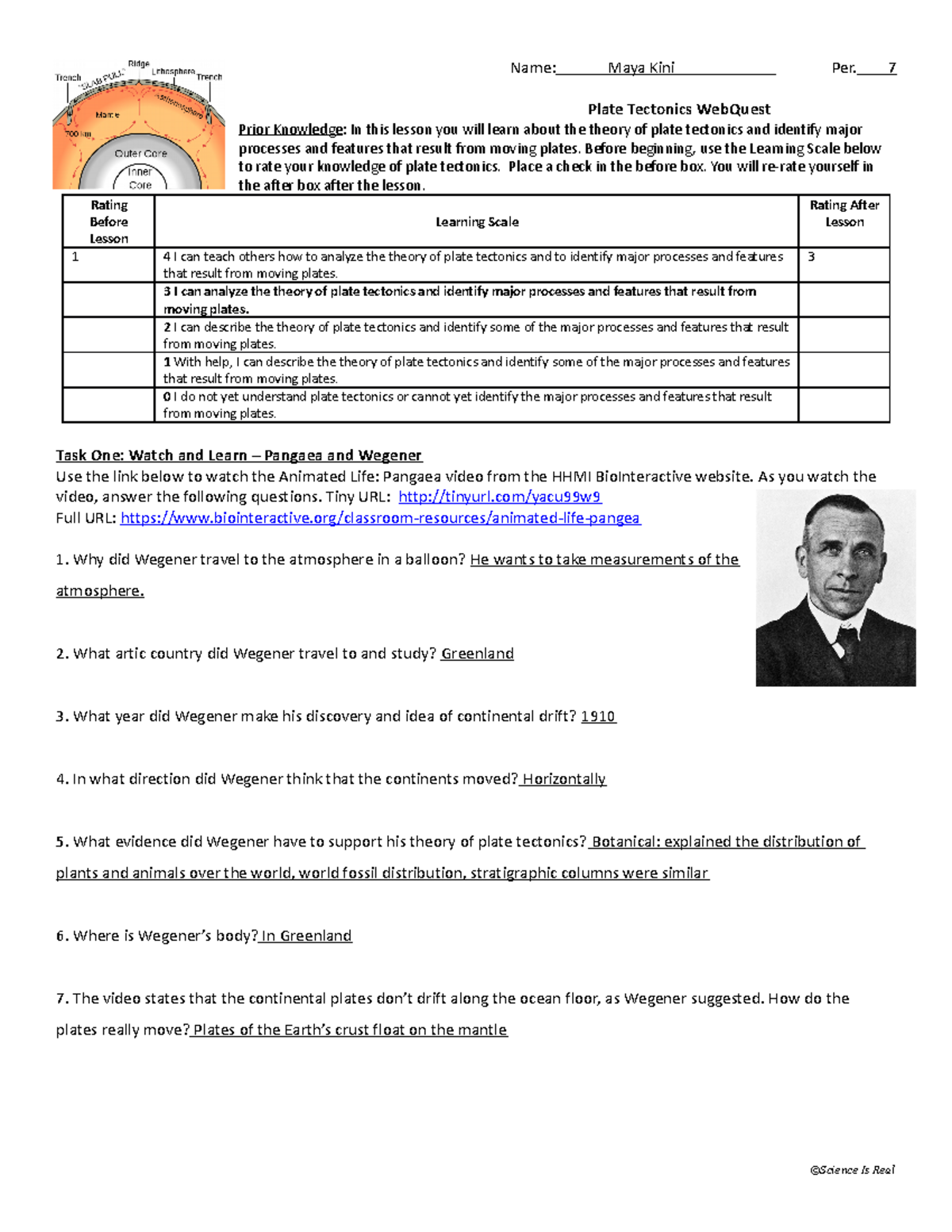 Plate Tectonics Web Quest Student Handout - Name: Maya Kini Per. 7 ...