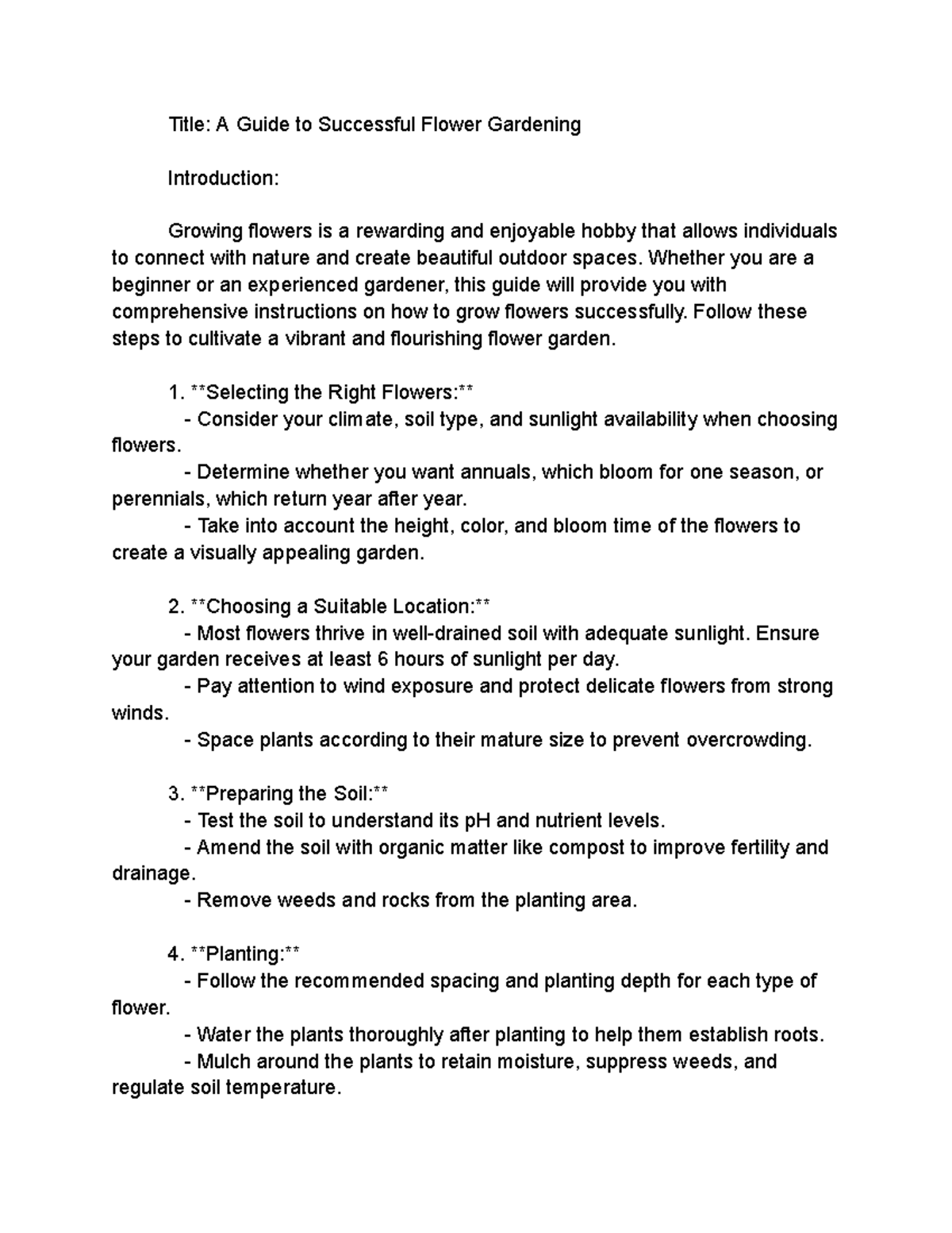 Title A Guide to Successful Flower Gardening - Title: A Guide to ...