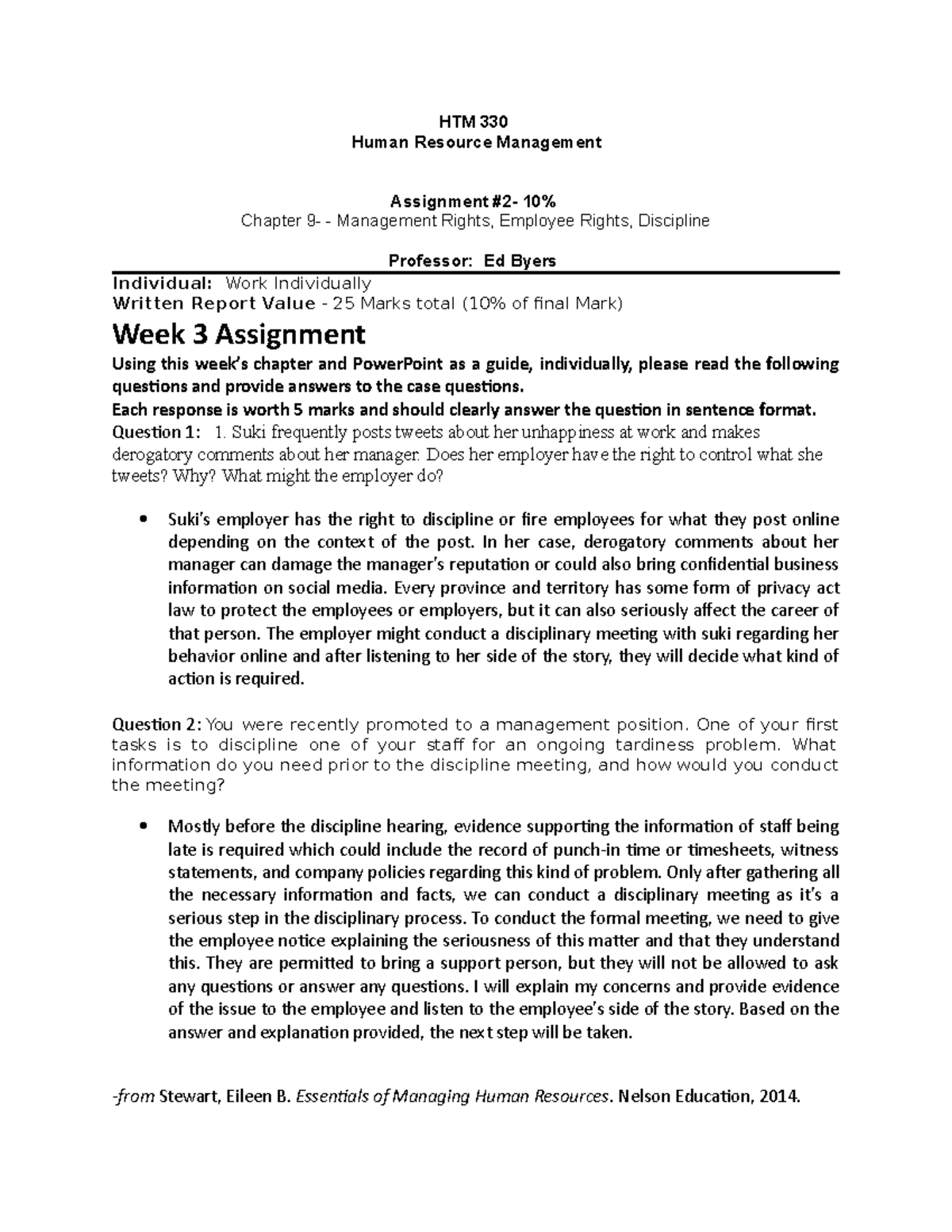 TIS 200 ASSIGNMENT 2 - HTM 330 Human Resource Management Assignment #2 ...