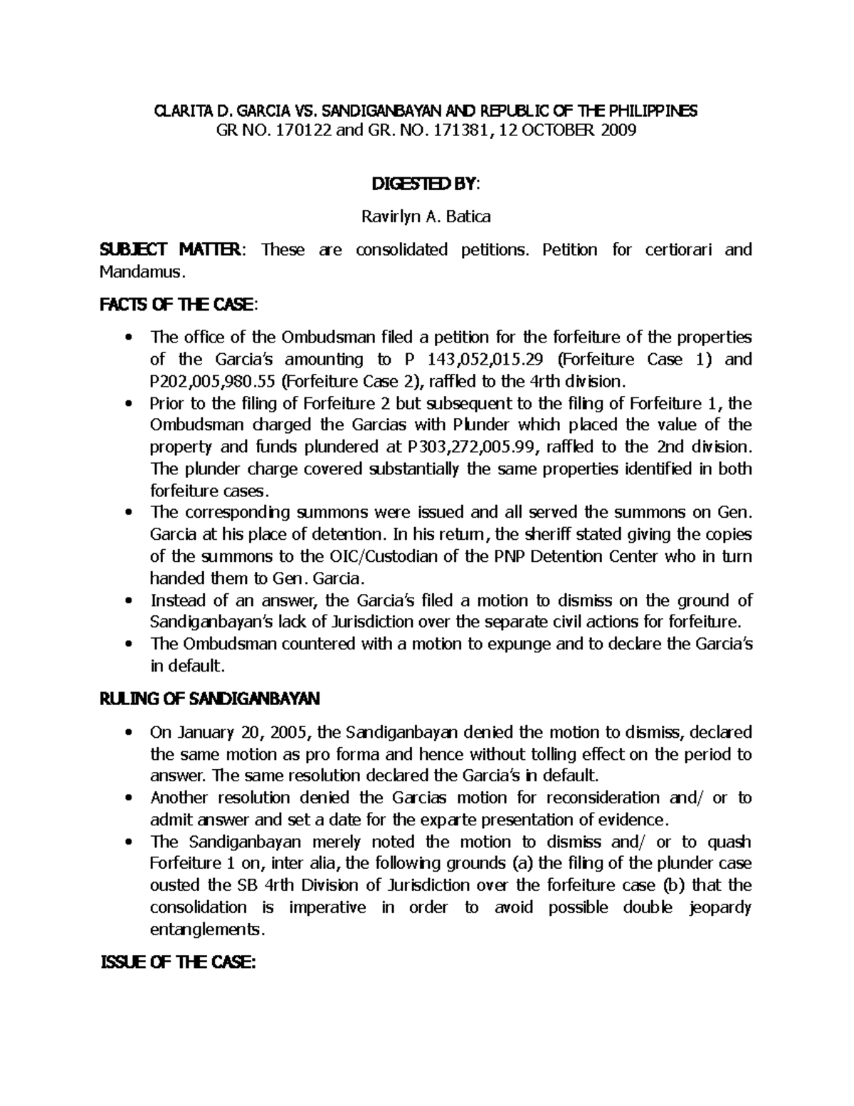 Crimpro digested cases - CLARITA D. GARCIA VS. SANDIGANBAYAN AND ...