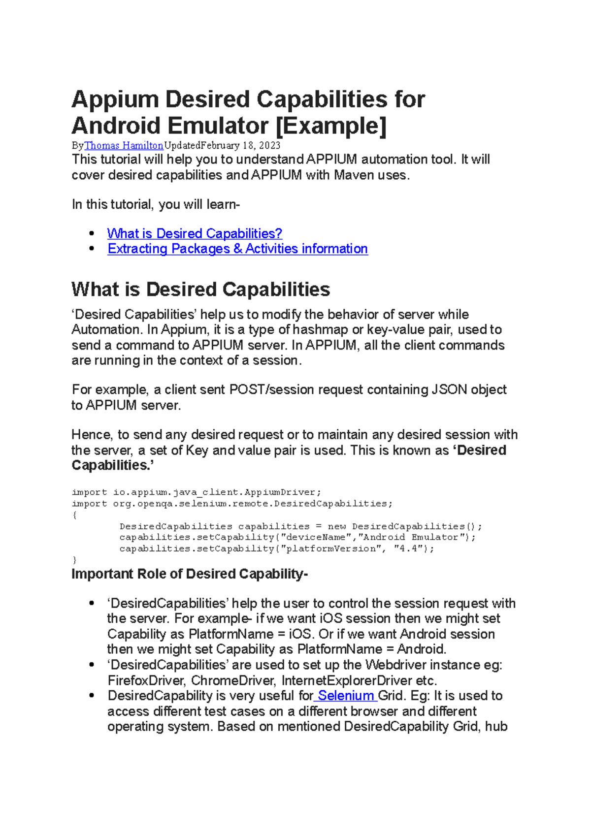 Appium Desired Capabilities for Android Emulator - Appium Desired ...