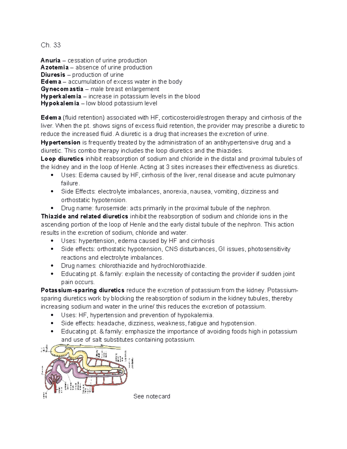 Ch33 - Chapter summary - Ch. 33 Anuria – cessation of urine production ...