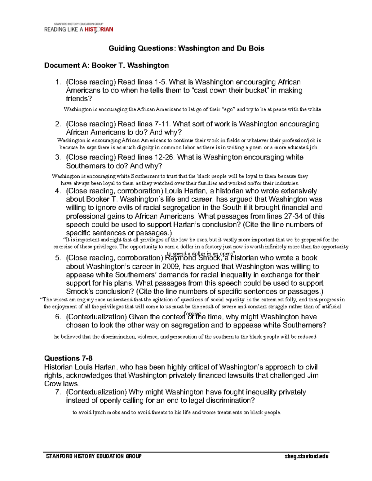 Washington and Du Bois Student Materials - STANFORD HISTORY EDUCATION ...