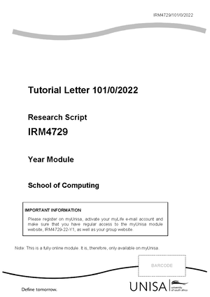 ICT Project Management IRM4725 Year Module - IRM4725/101/0/ Tutorial ...