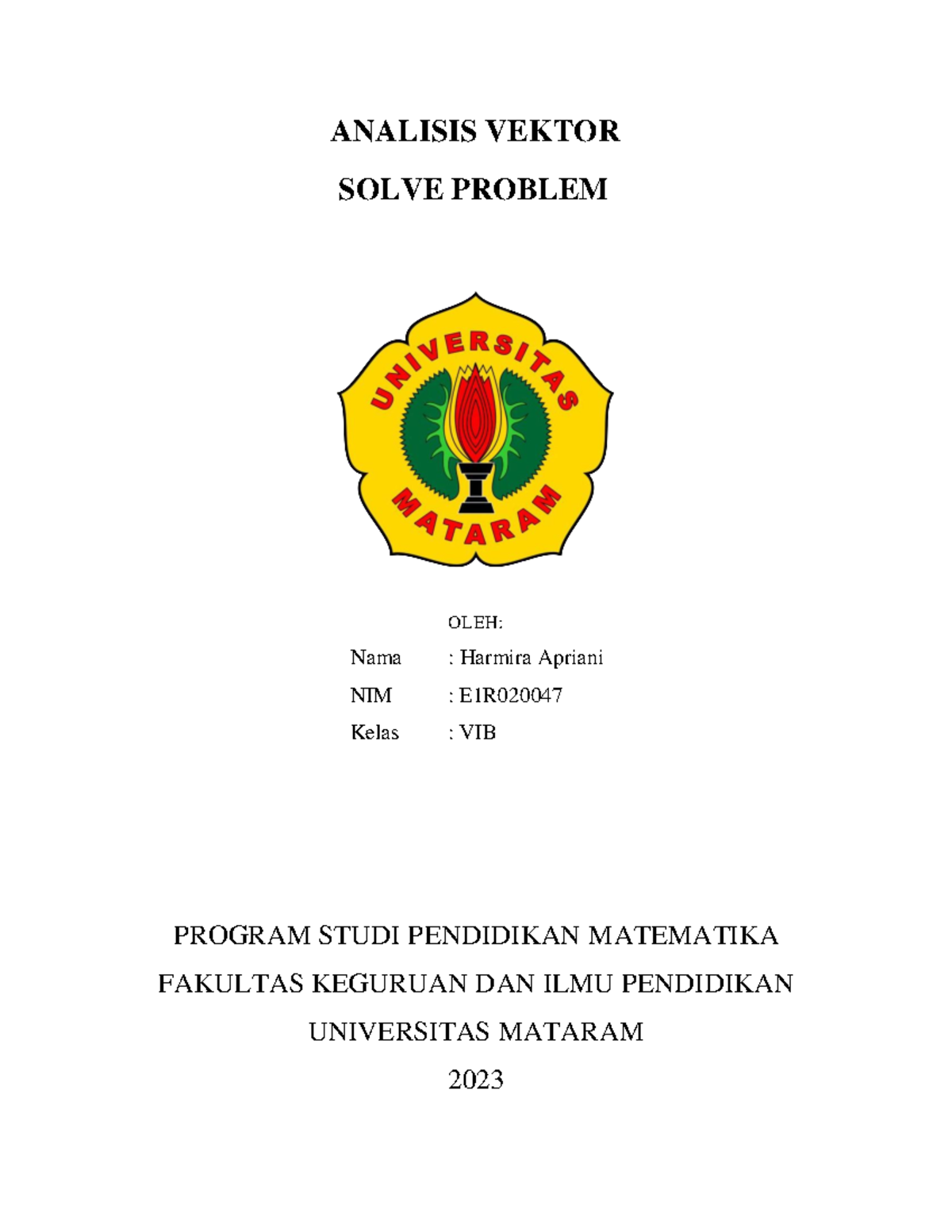 Solve Problem anvek harmira apriani - ANALISIS VEKTOR SOLVE PROBLEM ...