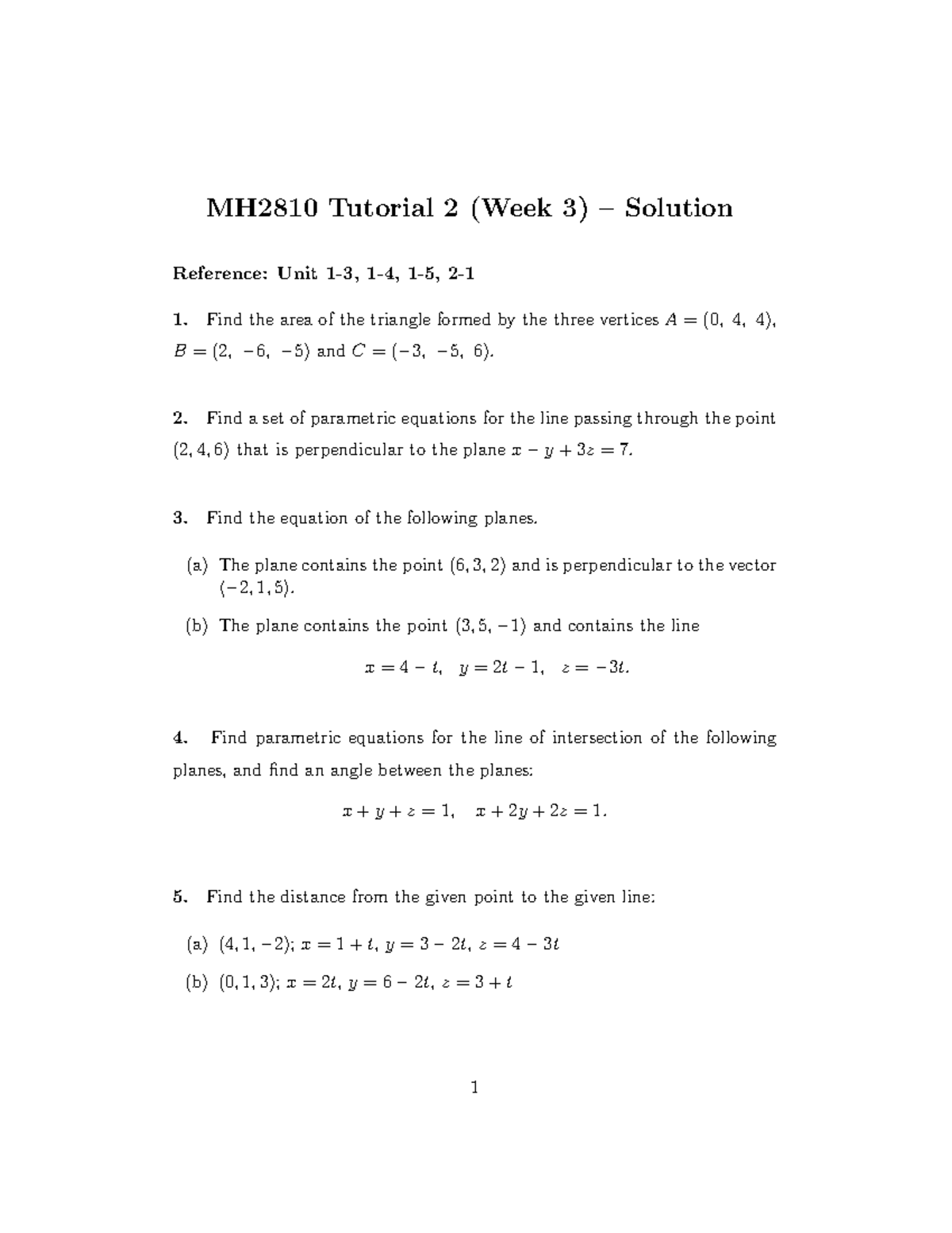 MH2810 Tutorial 2 week 3 (completed) - MH2810 Tutorial 2 (Week 3) – Solution Reference: Unit 1-3 ...